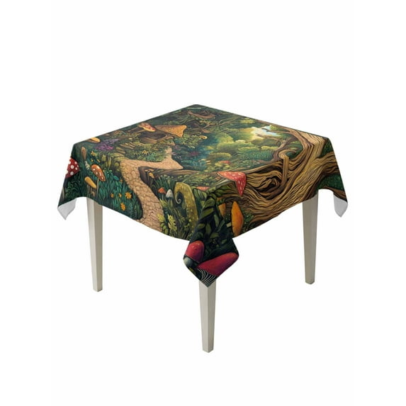 Forest Table Cloth, Vintage Cottage Mushroom Tree Floral Green ...