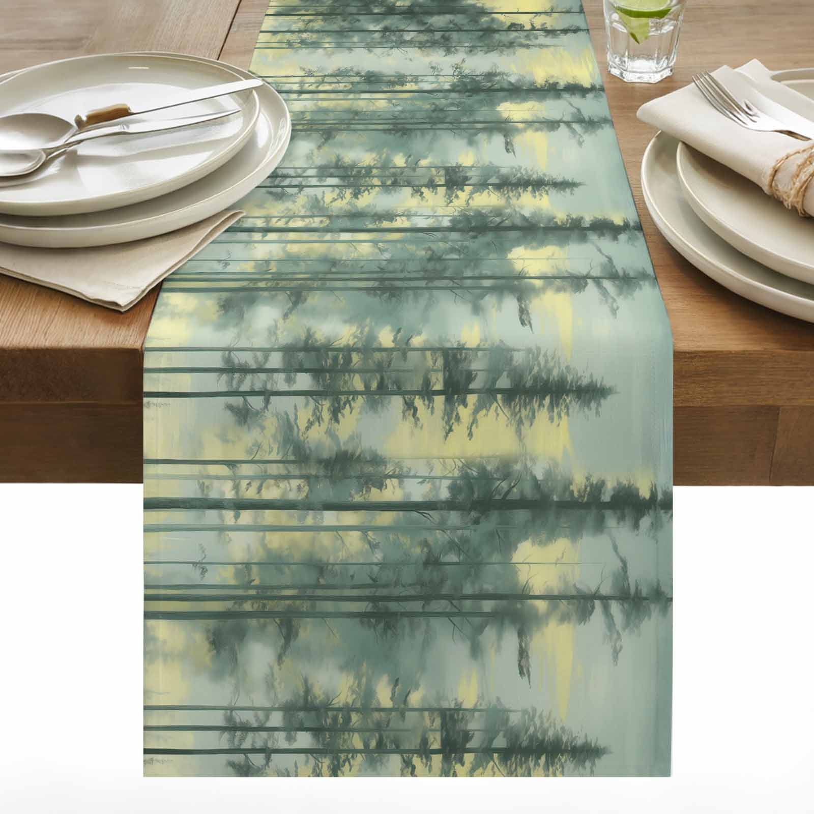 Forest Table Runner 13x48 inch Pine Trees Cotton Linen Dining Table ...