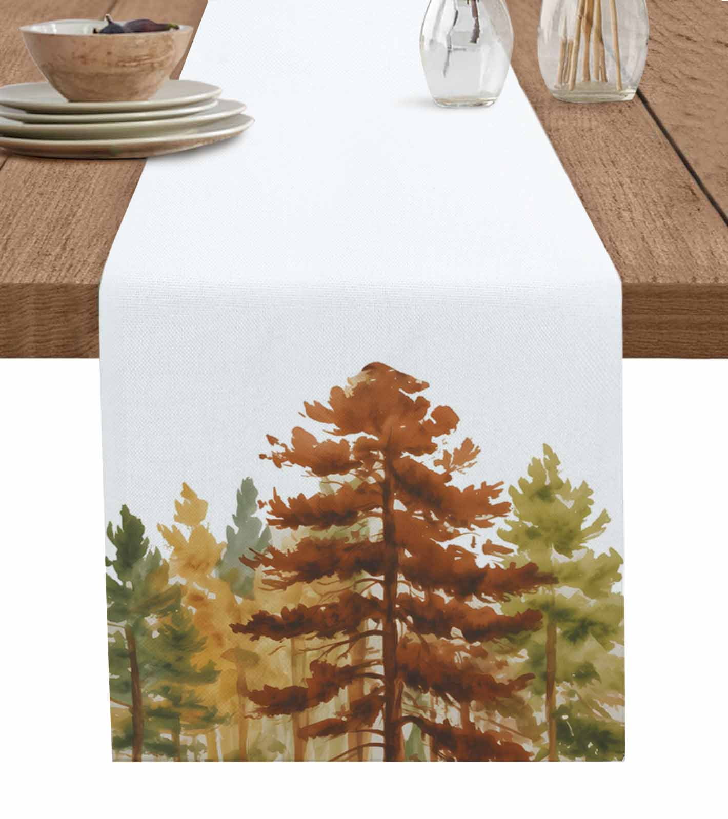 Forest Table Runner 90 Inches, Fall Farmhouse Watercolor Tree Nature ...