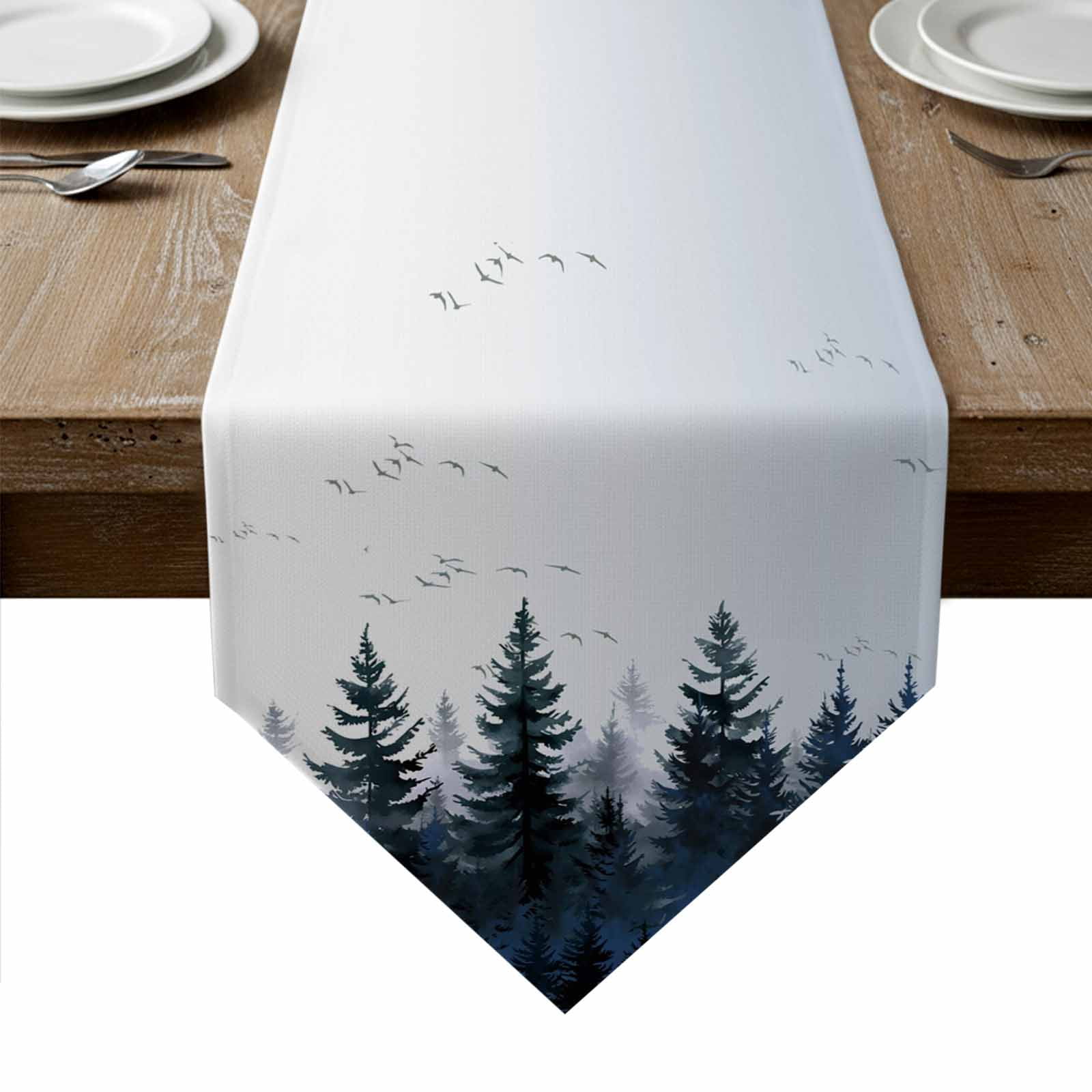 Forest Table Runner Linen Burlap Table Runner 60 Inches Long Dark Blue ...