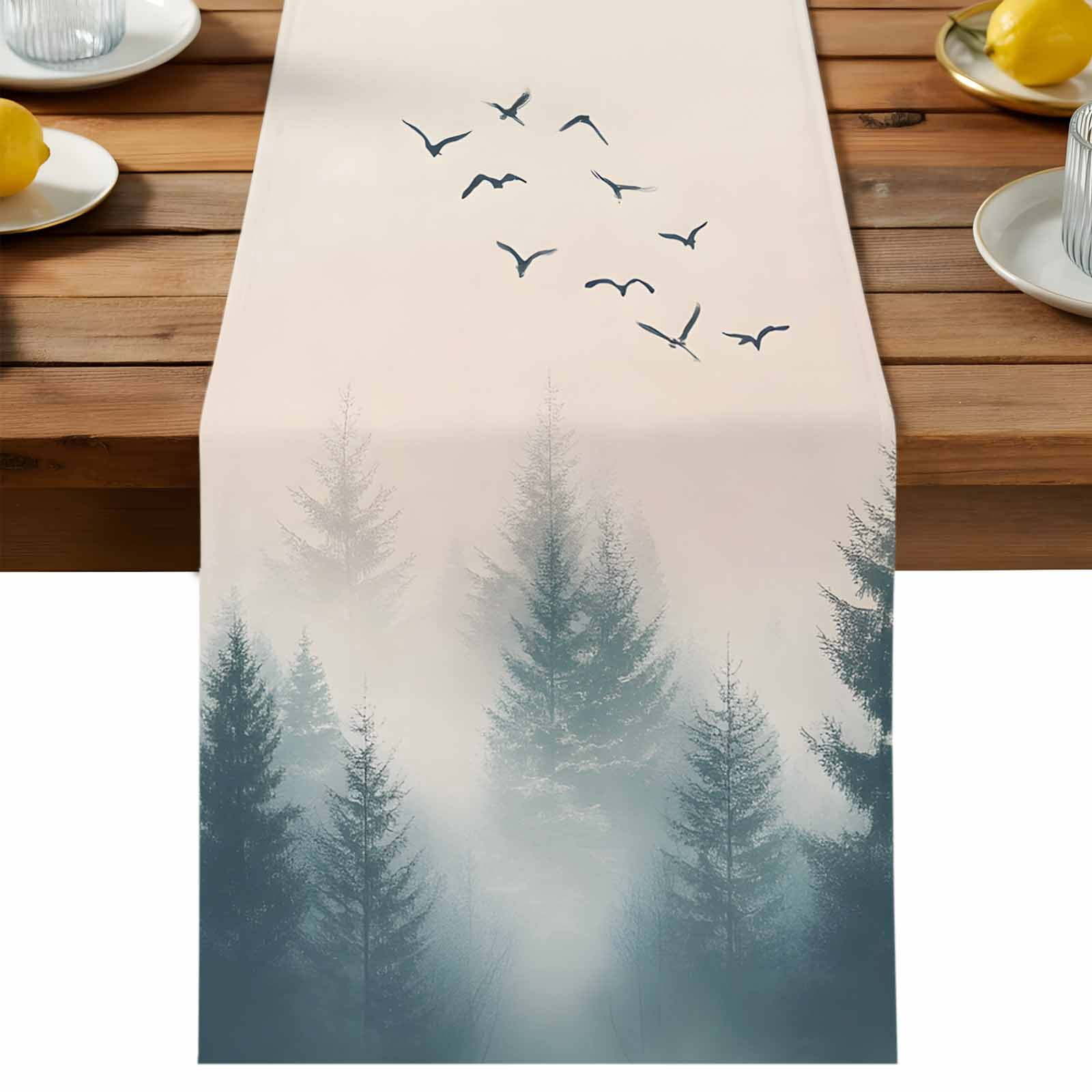 Forest Table Runner, Summer Dark Green Woodland Nature Scenery ...