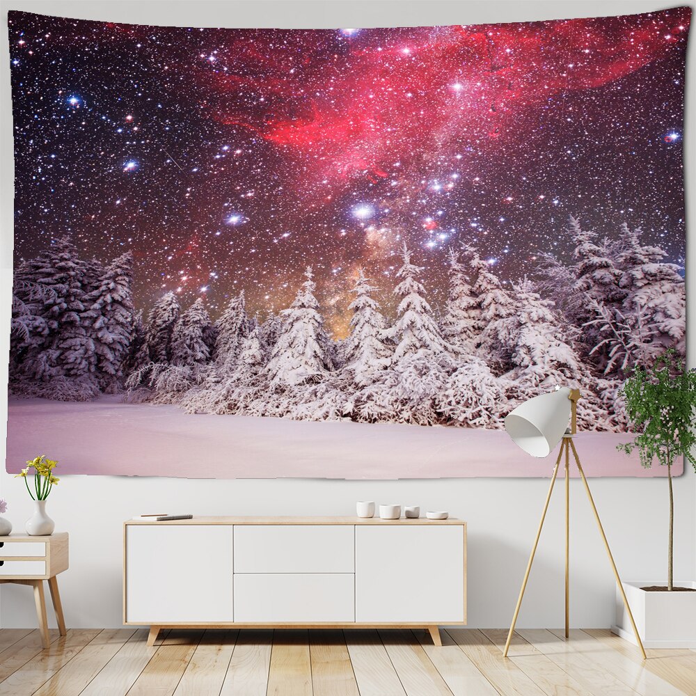 Forest Tapestry Decor Snowy Trees Wooded Scenery Frosty Winter Park ...