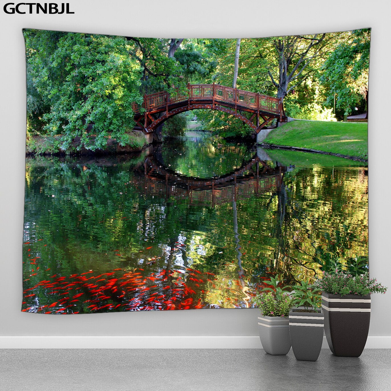Forest Tapestry Hanging Wall Wood Path Wooden Bridge Landscape Print ...