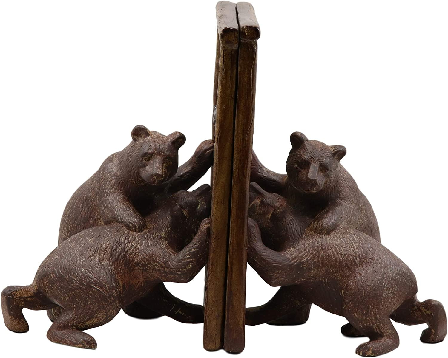 Forest Teamwork Bears Pushing Against Barn Doors Bookends Pair Figurine ...