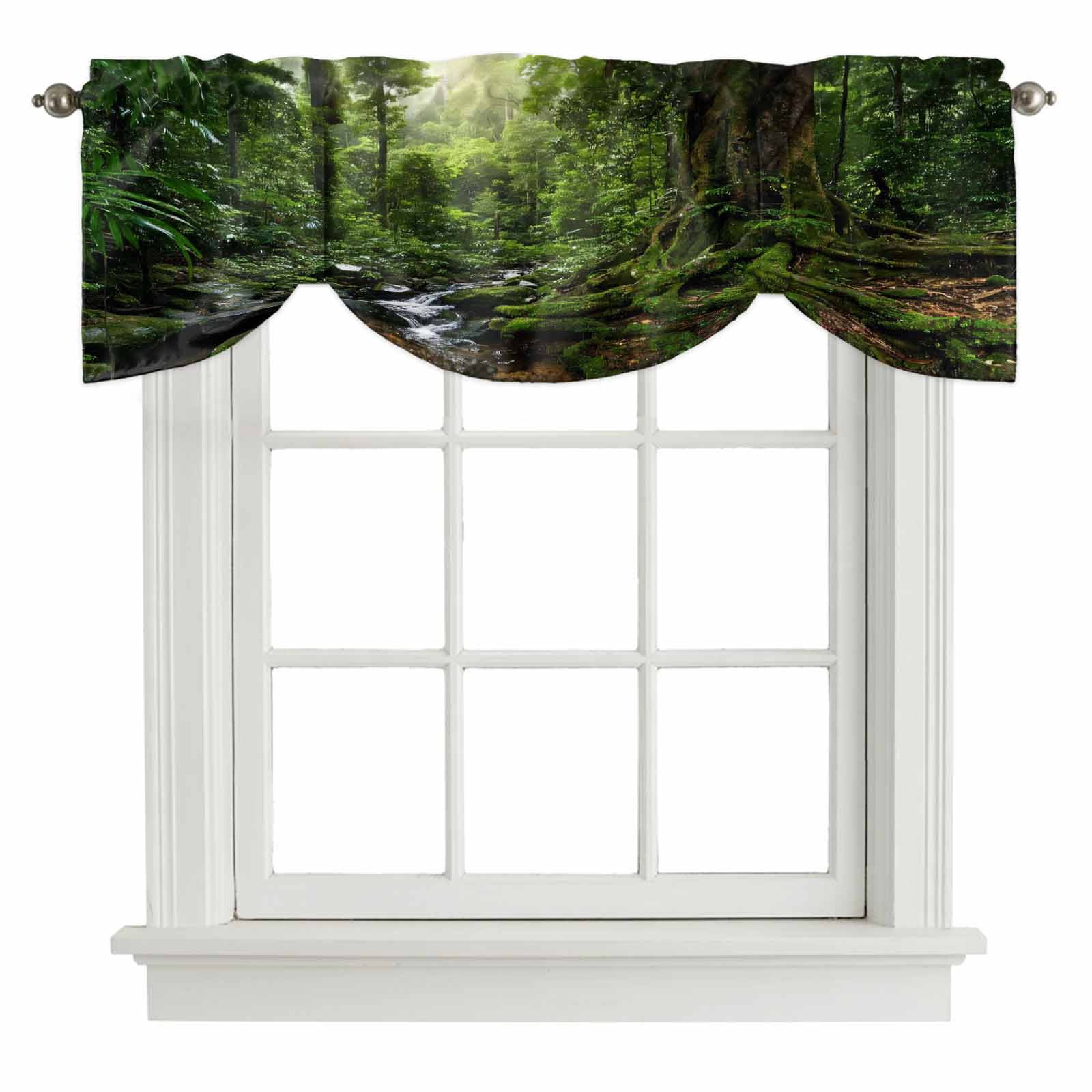 Forest Tie Up Valance Curtains Landscapes Tree Streams Adjustable Light ...