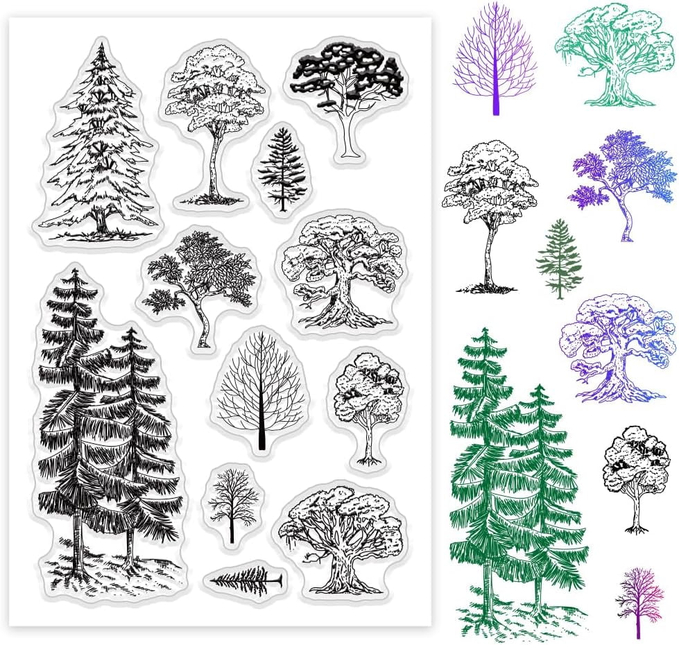 Forest Tree Clear Stamps for Card Making Grove Pine Trees Craft Stamp ...