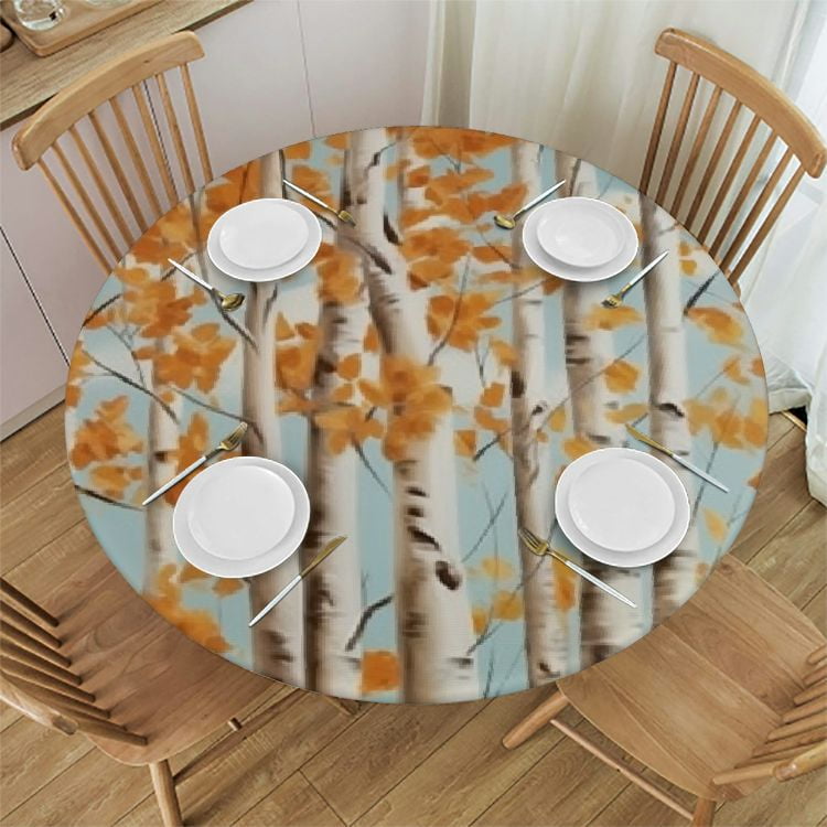 Forest Tree Elastic Round Tablecloth Modern Aesthetics Art Scenery ...