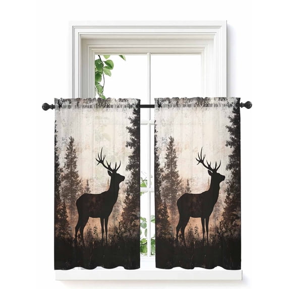 Forest Tree Elk Curtains 54 Inch Length, Sheer Curtains for Bedroom ...