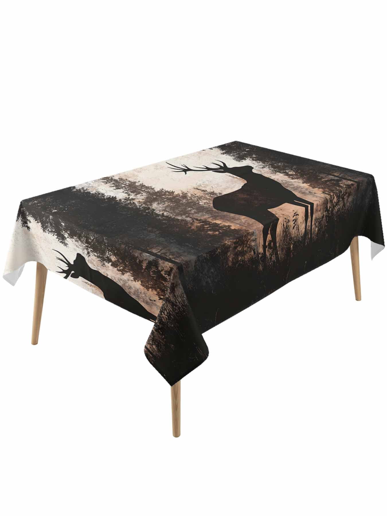 Forest Tree Elk Table Cloth, Vintage Black Deer Animal Wild Plant ...