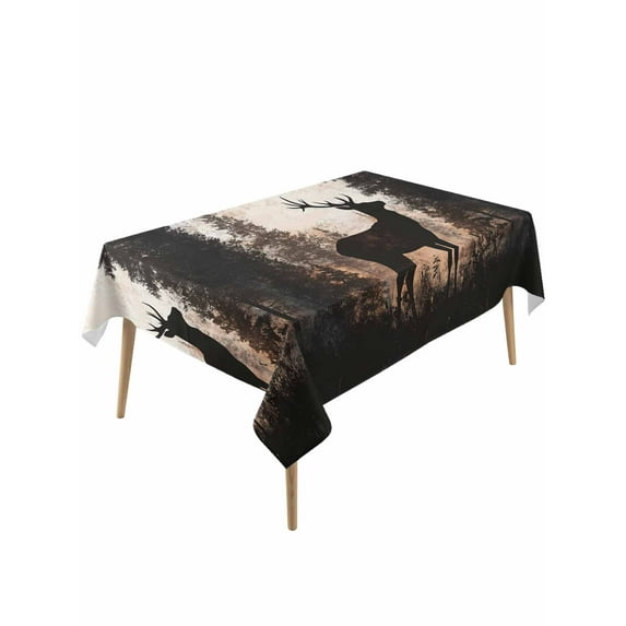 Forest Tree Elk Table Cloth, Vintage Black Deer Animal Wild Plant ...