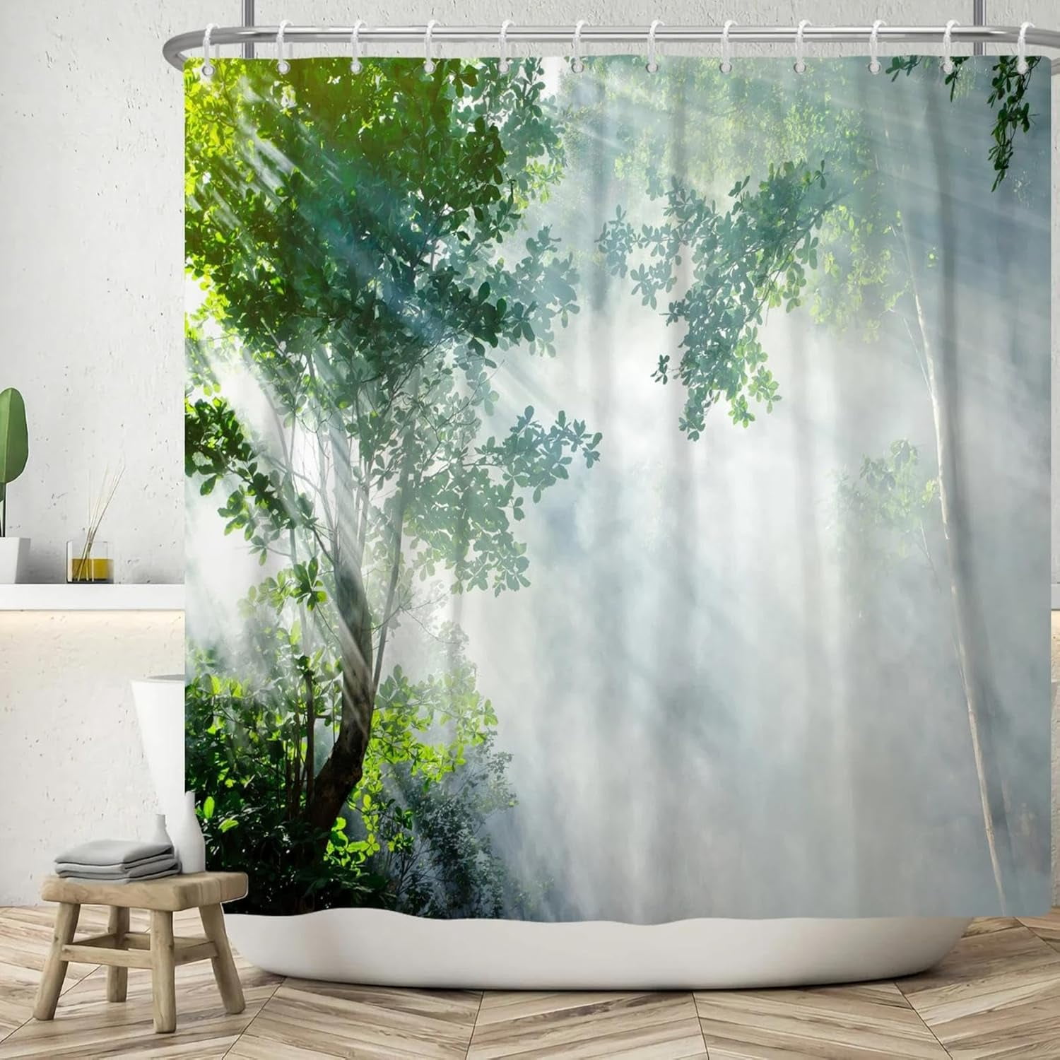 Forest Tree Foggy Misty Shower Curtain Misty Sunny Trees Shower Curtain ...