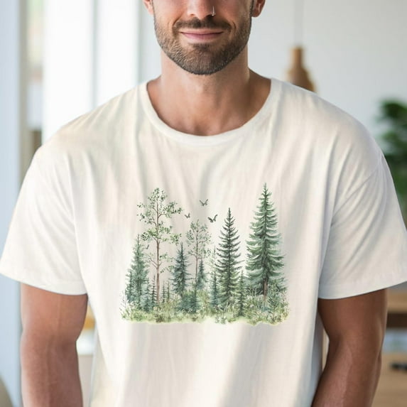Forest Tree Line Sketch Nature Outdoorsy Woodland Graphic Tee Casual ...