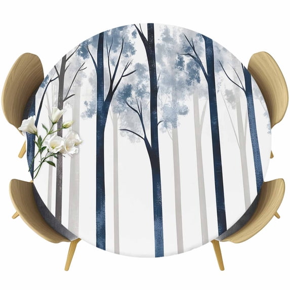 Forest Tree Round Tablecloth, Fitted Table Cover with Elastic for 45 ...