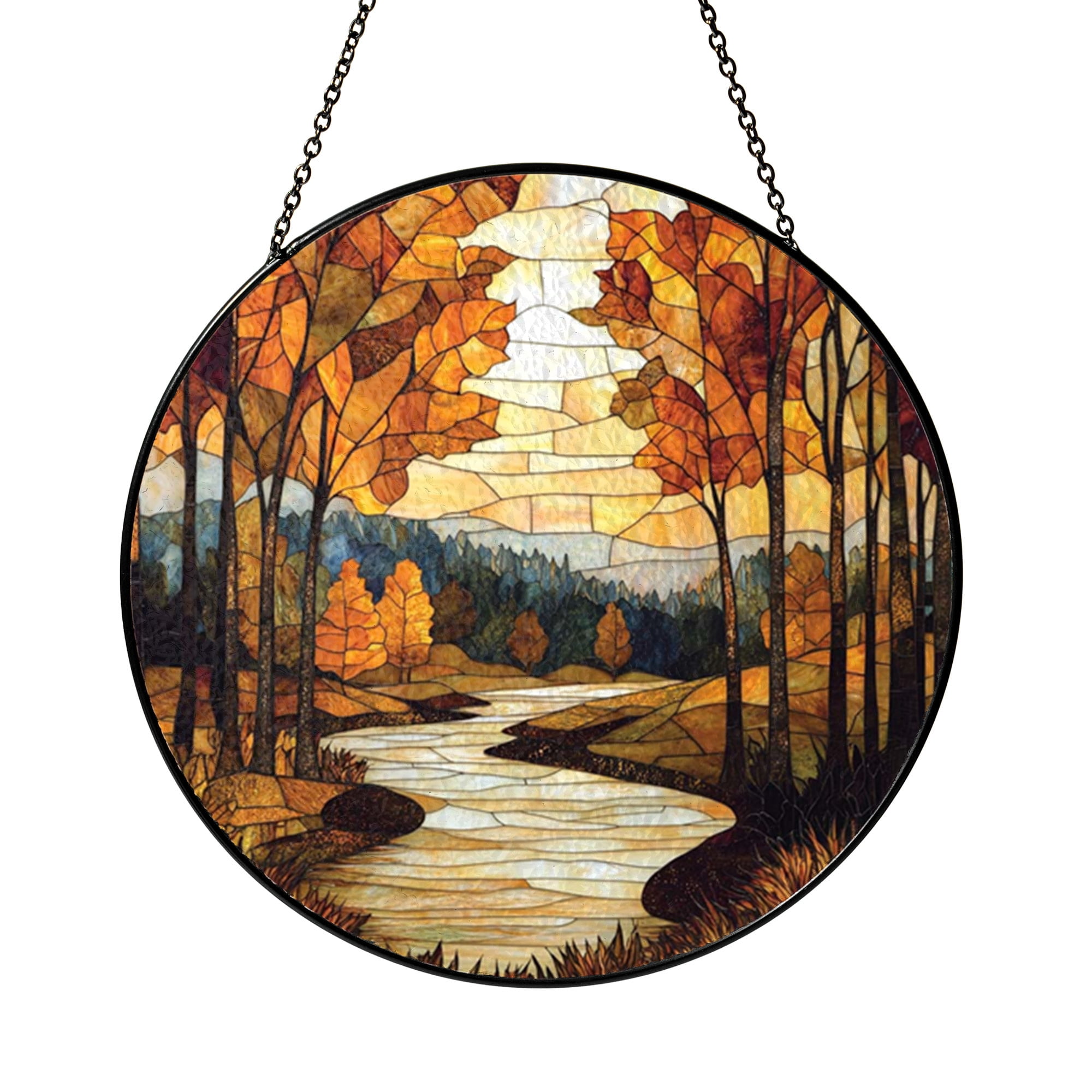 Forest Tree Scene Stained Glass Style Window Suncatcher - Walmart.com