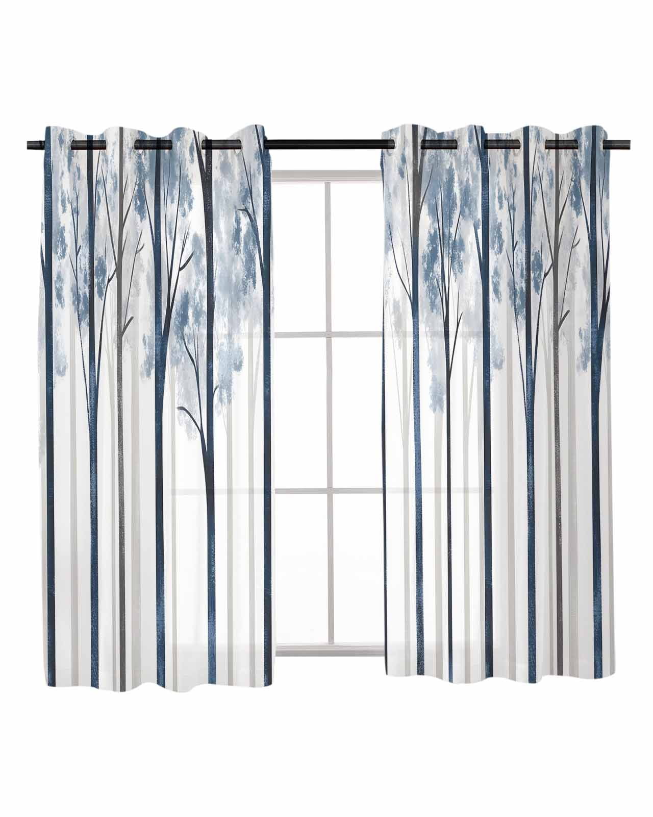 Forest Tree Sheer Curtains 45 Inch Length 2 Panels Blue Watercolor ...