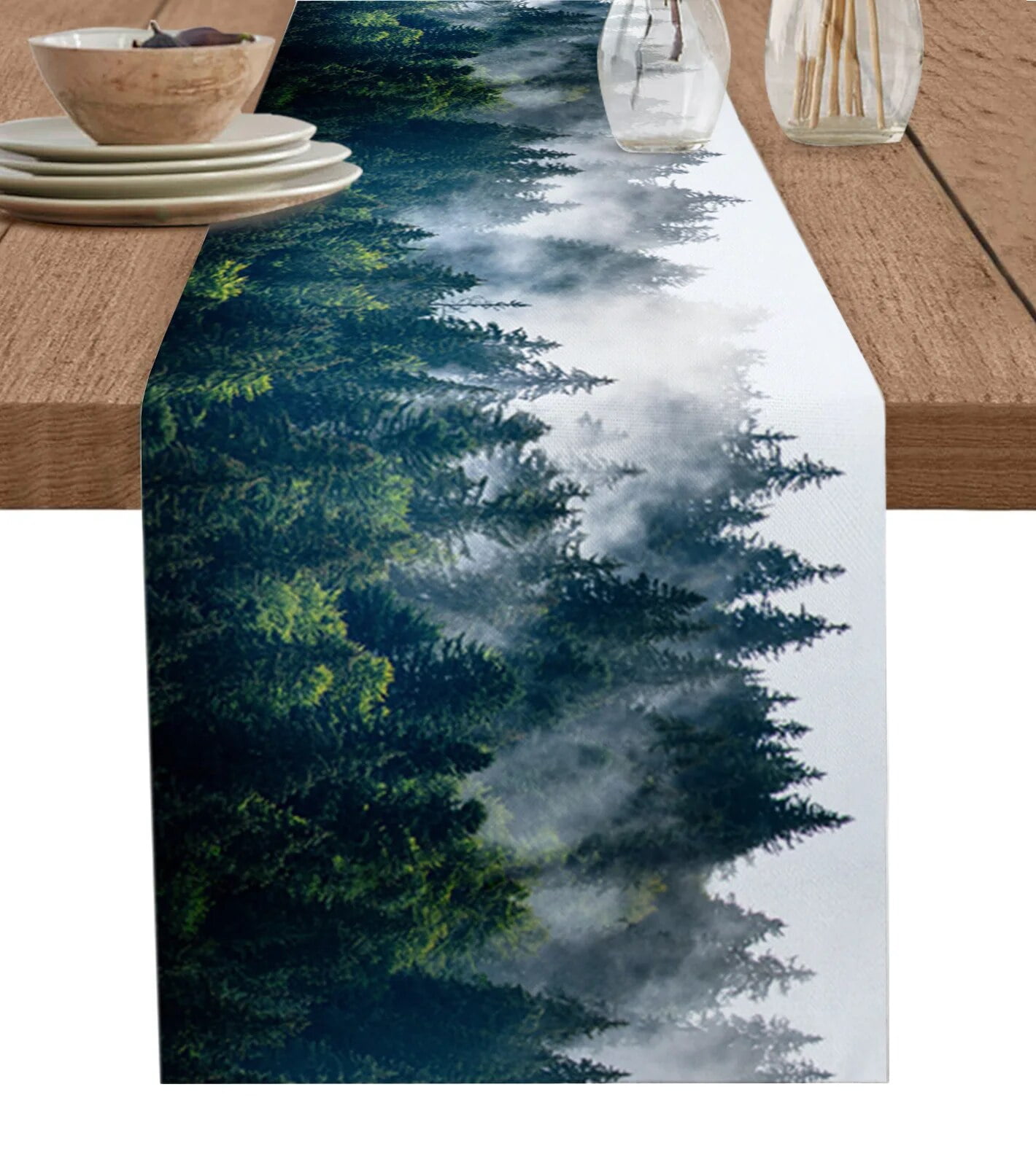 Forest Tree Simplicity Table Runner Wedding r Table Cover Dinner Holiday Party Cotton Linen ...