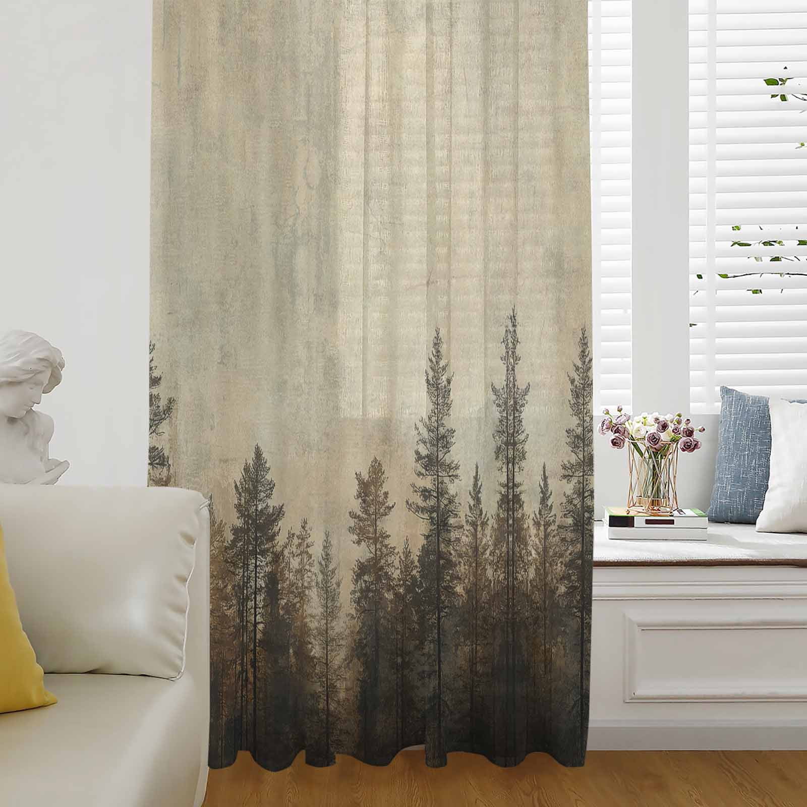 Forest Tree Window Curtain 108 Inches Long,Modern Vintage Winter Fall ...