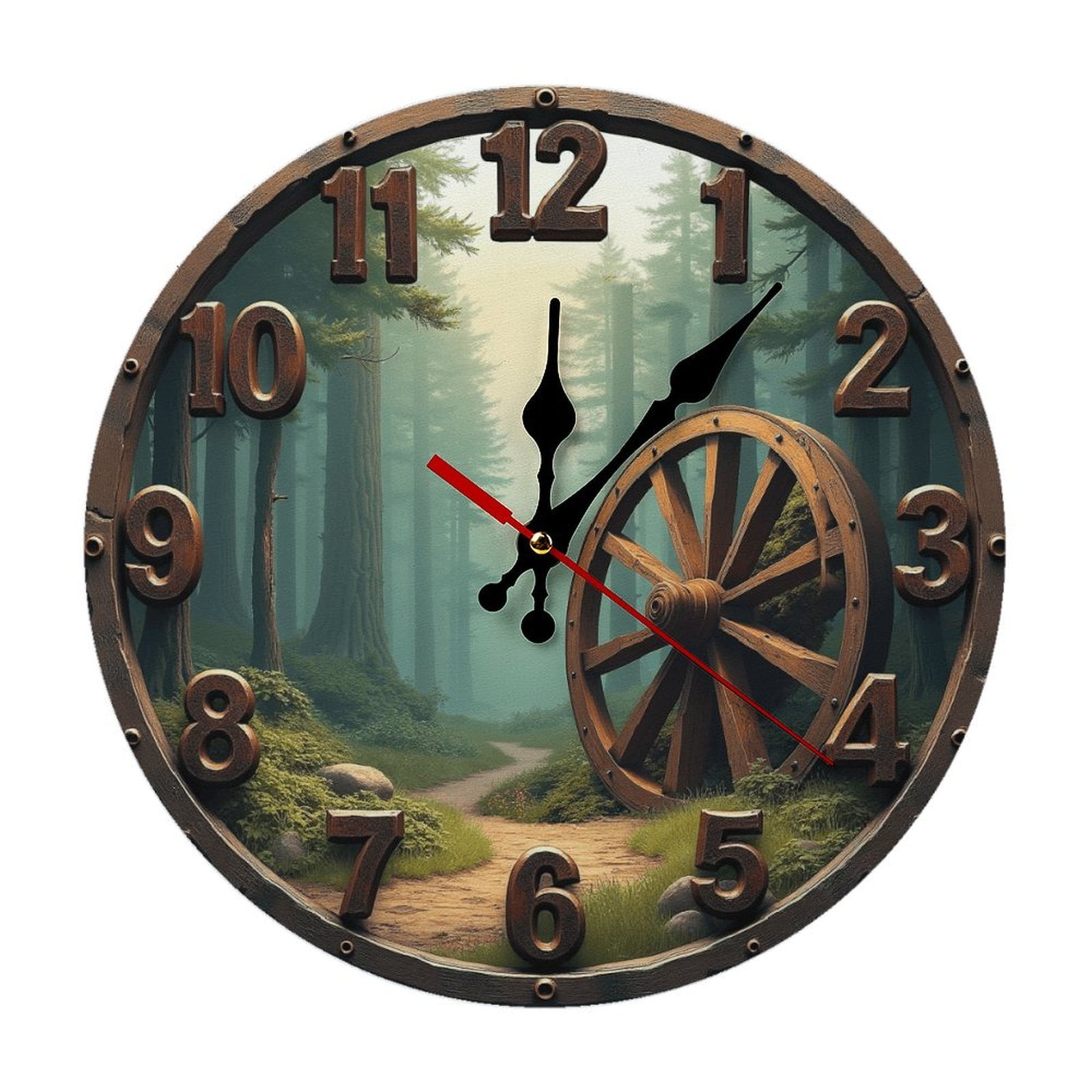 Forest Tree Wooden Wheel Wall Clock 10 Inch Silent Non Ticking Round ...