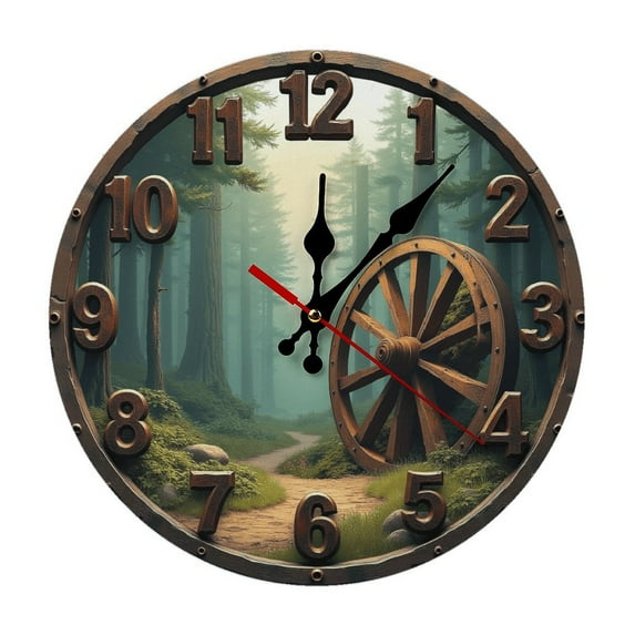 Forest Tree Wooden Wheel Wall Clock 10 Inch Silent Non Ticking Round ...