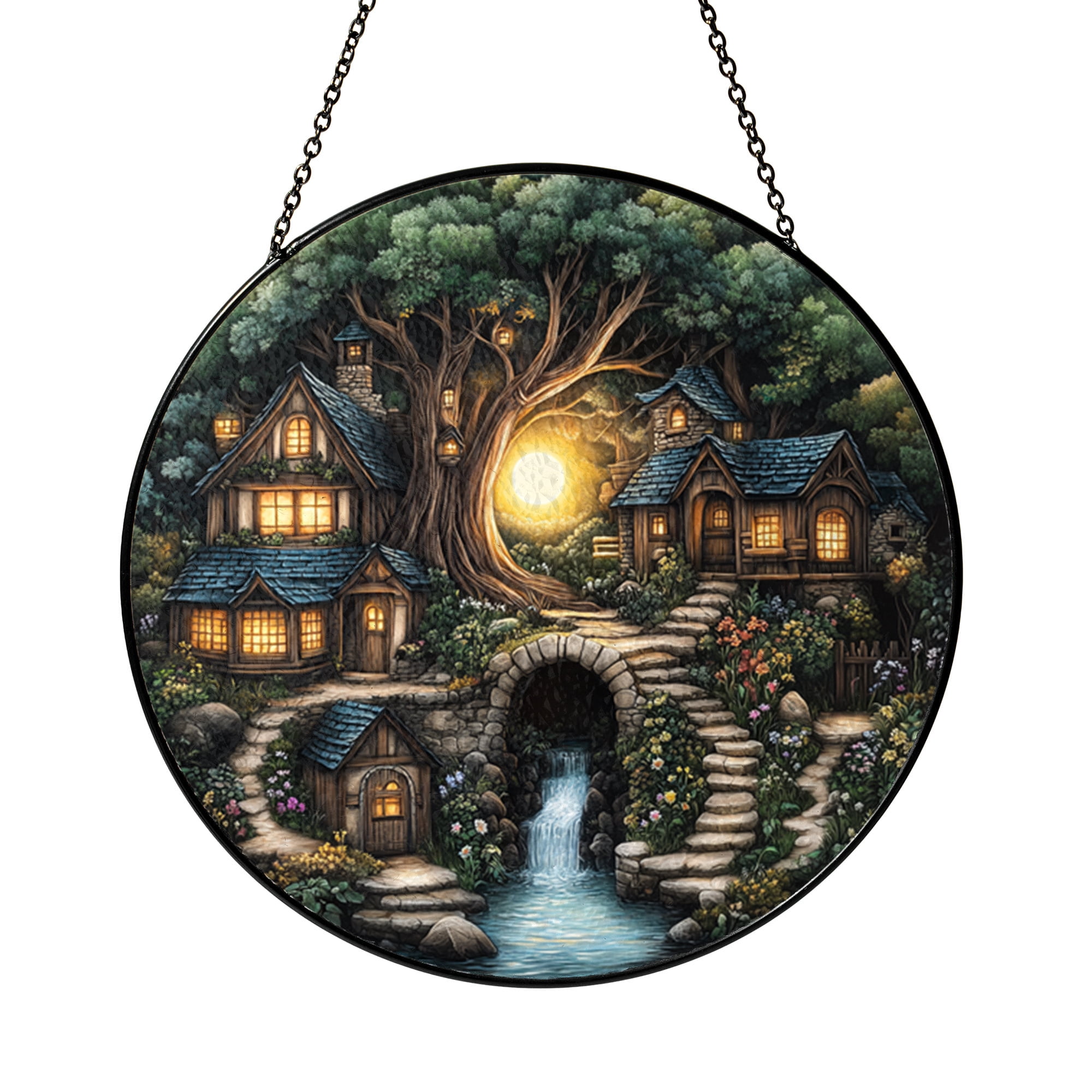 Forest Treehouse Stained Glass Style Suncatcher, Fantasy Woodland ...