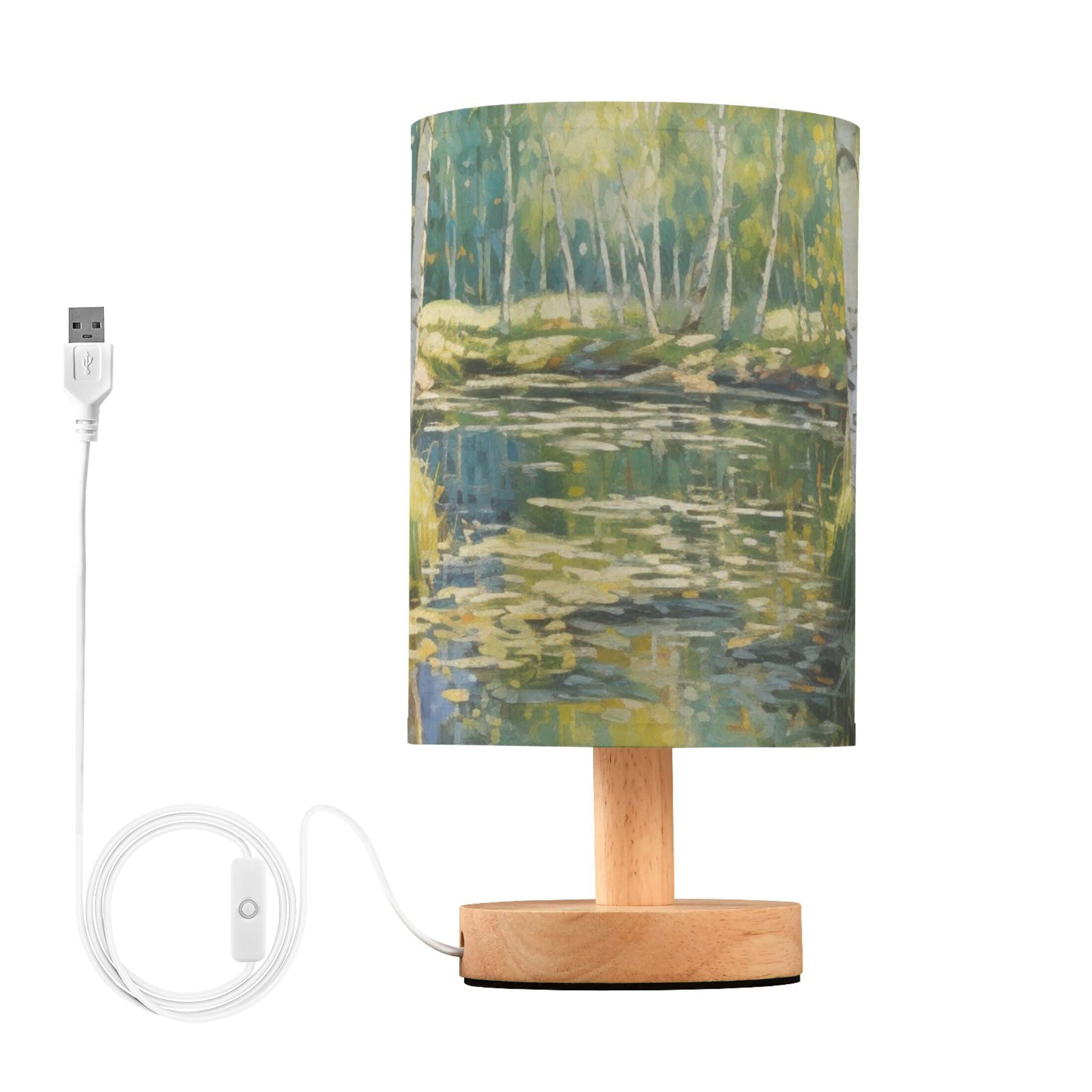 Forest Trees Bedside Table Lamp LED Warm Lights with USB Charging Port ...