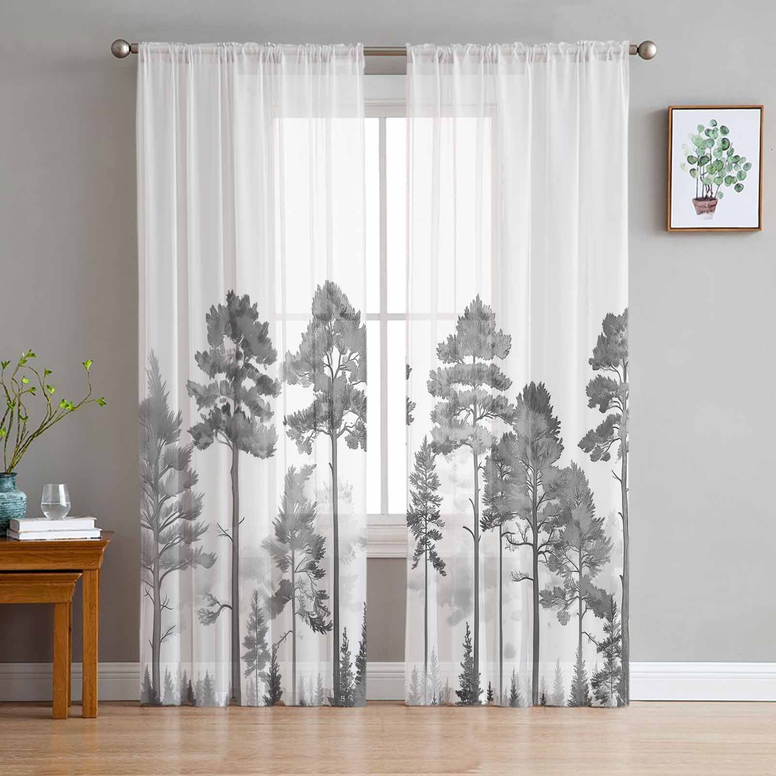 Forest Trees Sheer Curtains 84 Inch Length 2 Panels Set for Living Room ...