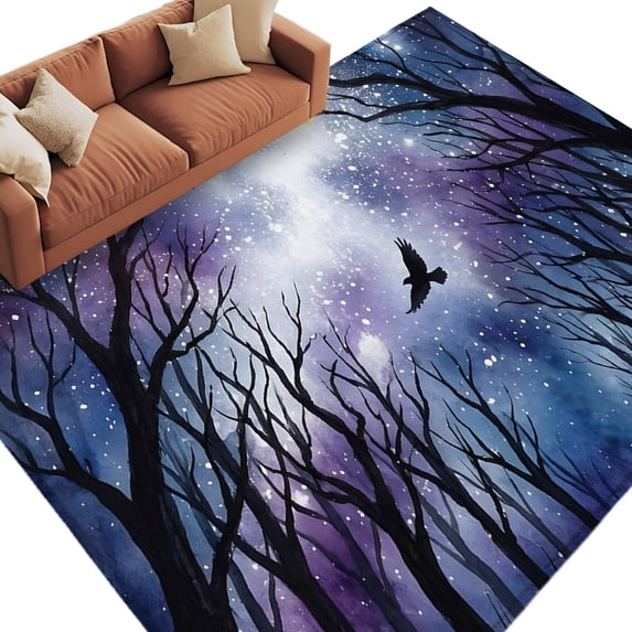 Forest Trees Washable Living Room Rugs 8'x10', Mystical Moonlight Dark ...