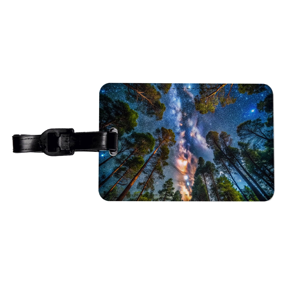 Forest Trees and Starry Night Sky Faux Leather Travel Luggage Tag ...