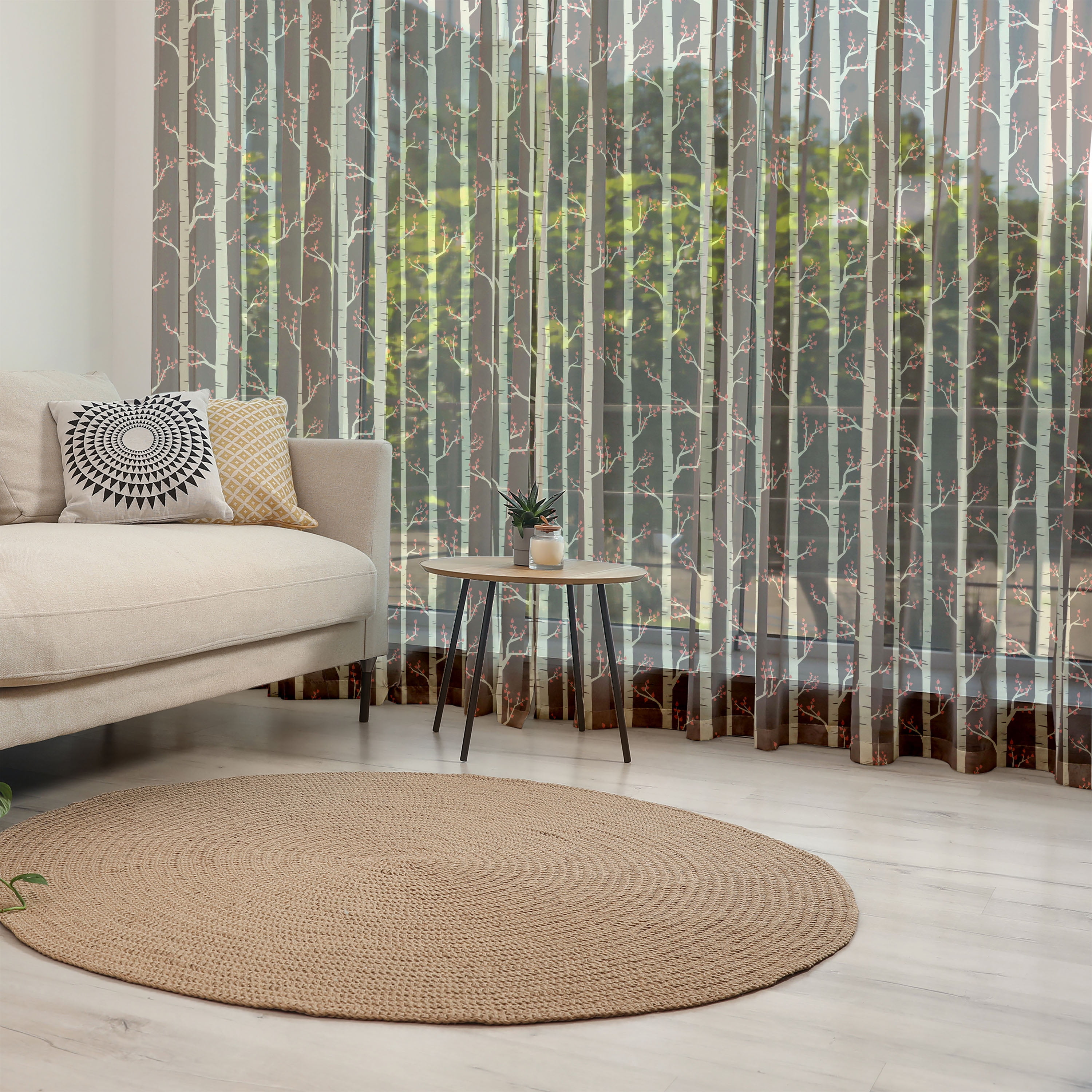 Forest Tulle Curtains with Rod Pocket, Abstract Pattern with Birch ...