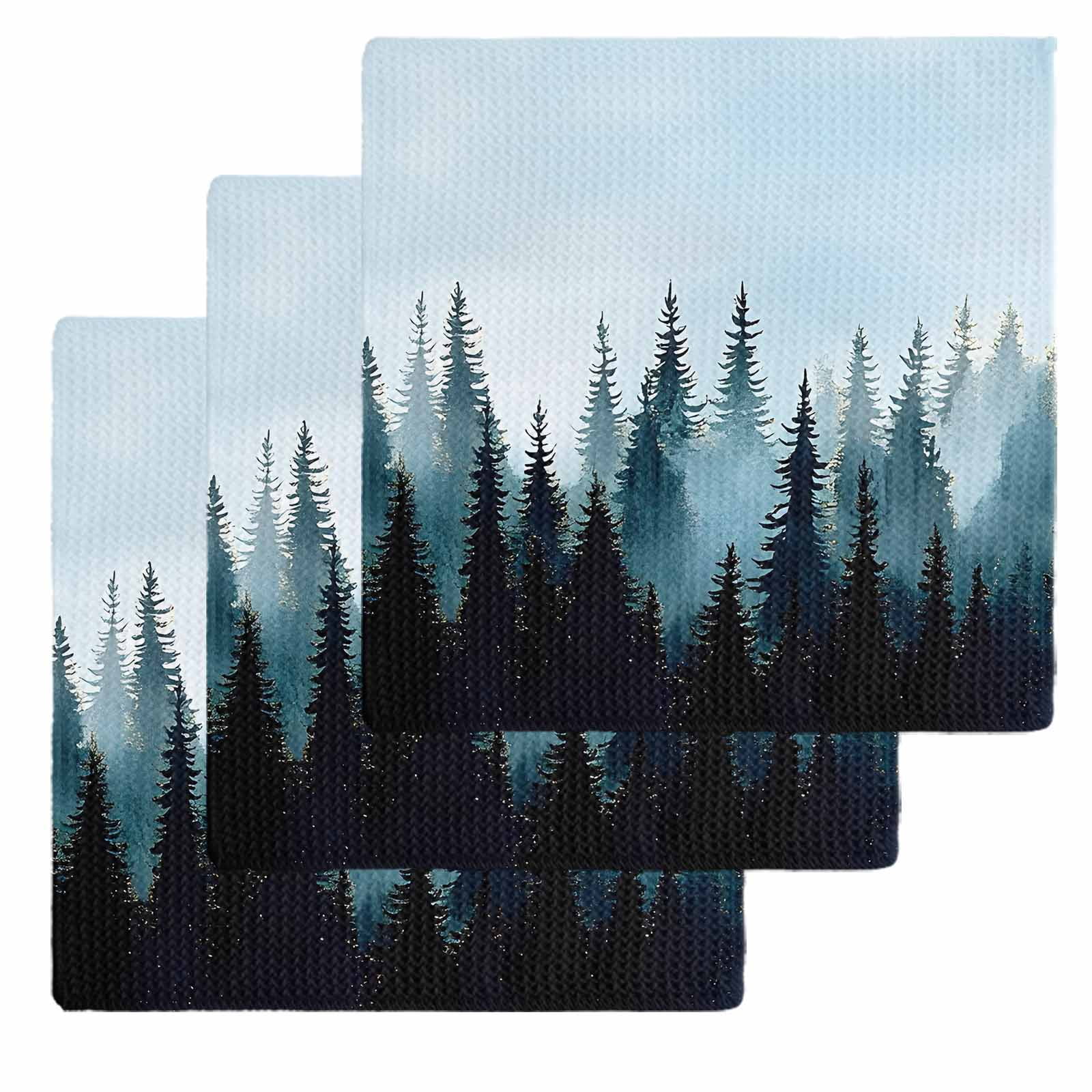 Forest Turquoise Dish Towels Set, Waffle Weave Kitchen Towels 3 Pieces ...
