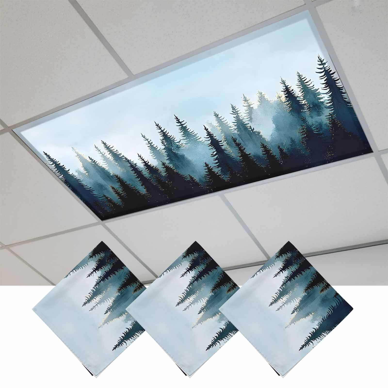 Forest Turquoise Fluorescent Light Covers, Retro Trees Silhouette ...