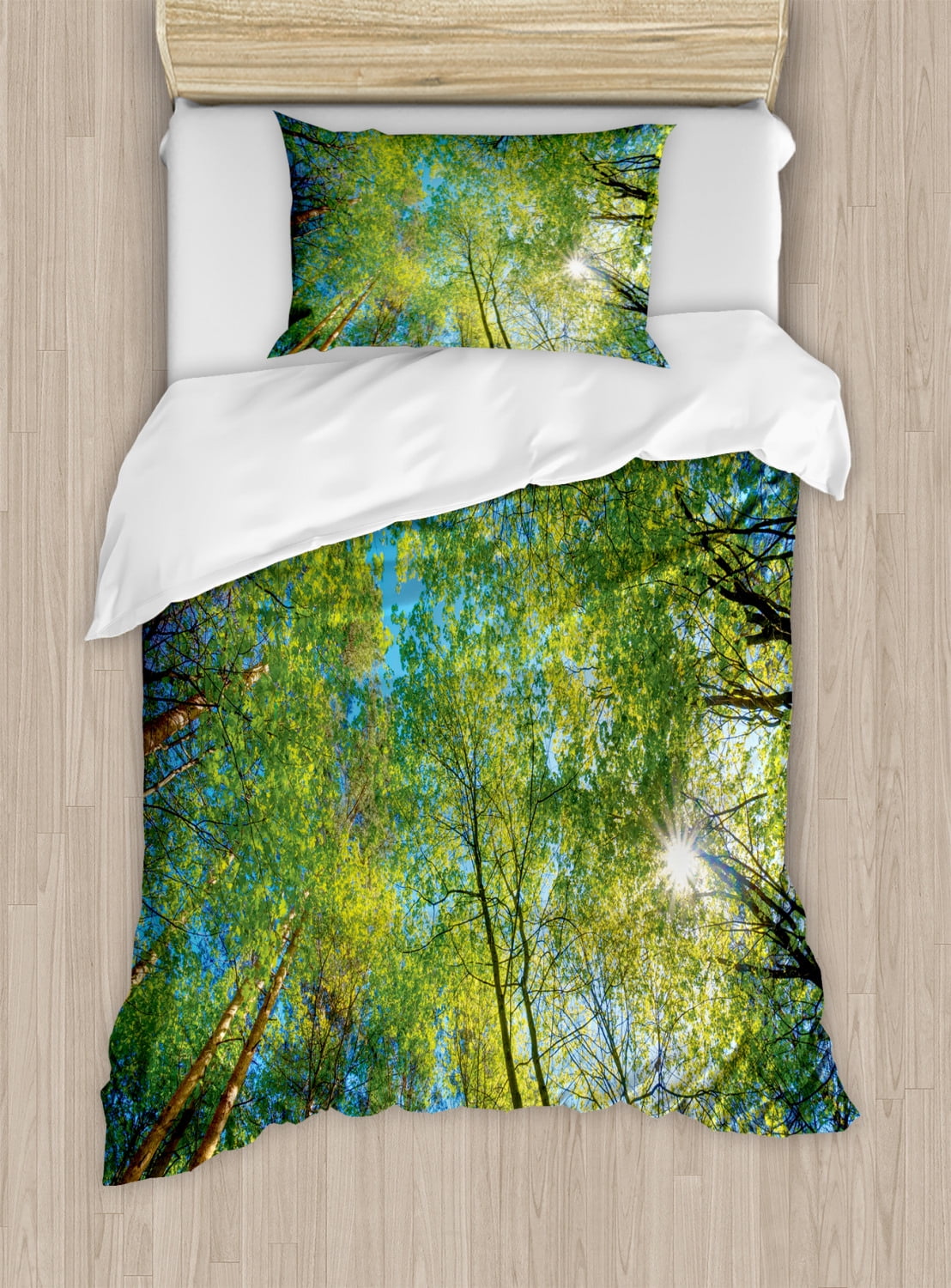 Forest Twin Size Duvet Cover Set, Evergreen Back Nature Area Mother ...