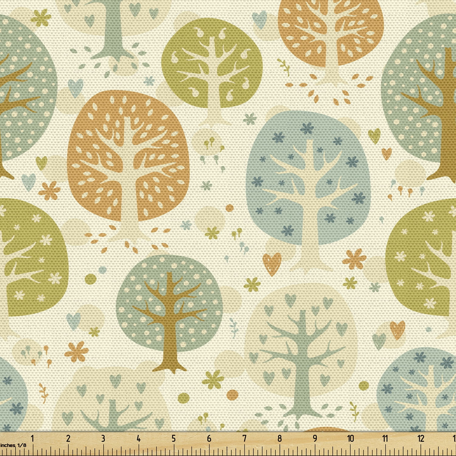 Ambesonne Forest Fabric by the Yard Upholstery, Trees Hearts and ...