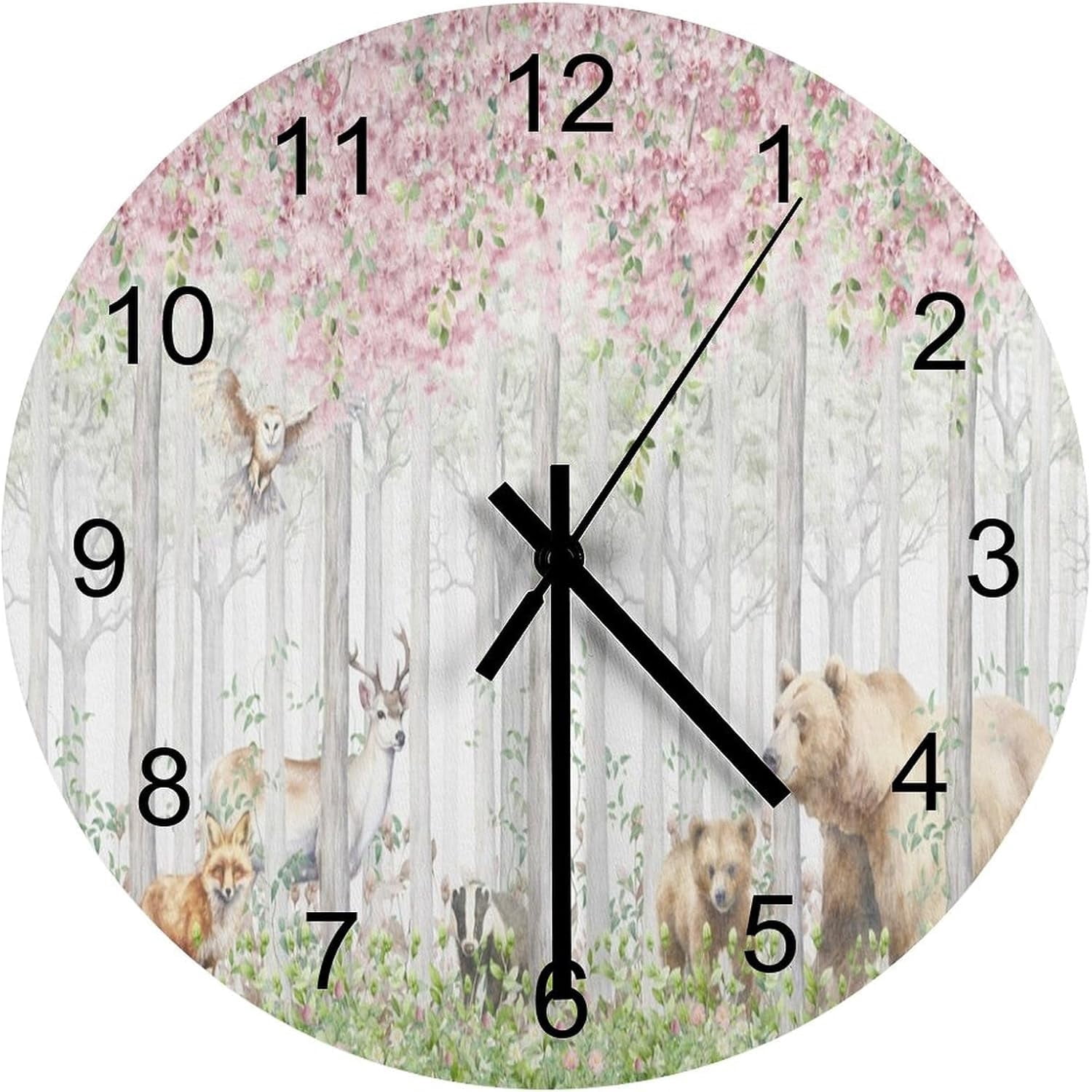Forest Wall Clock, Watercolor Mountain Forest Nature Tree Woodland ...
