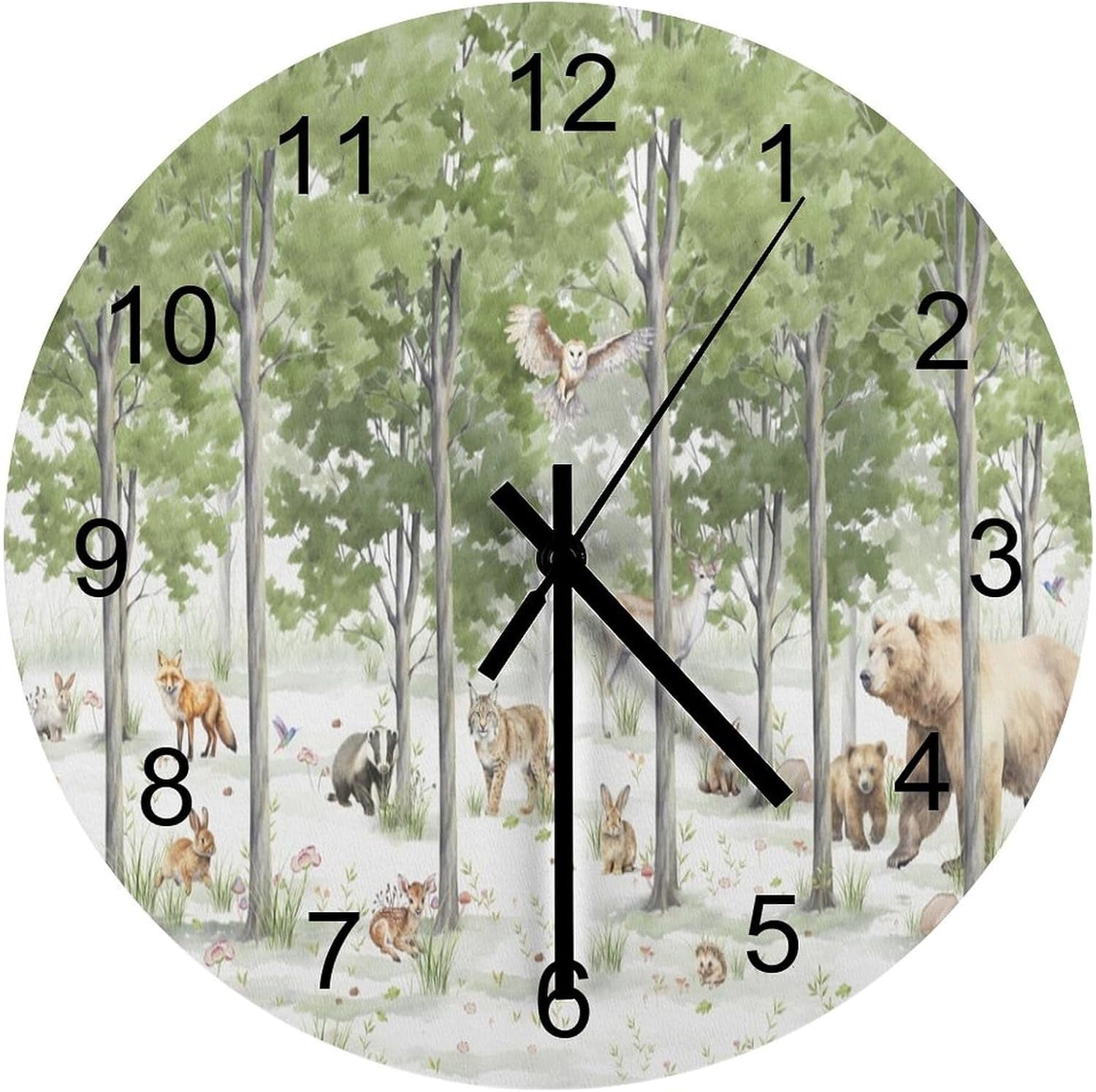 Forest Wall Clock, Watercolor Mountain Forest Nature Tree Woodland ...