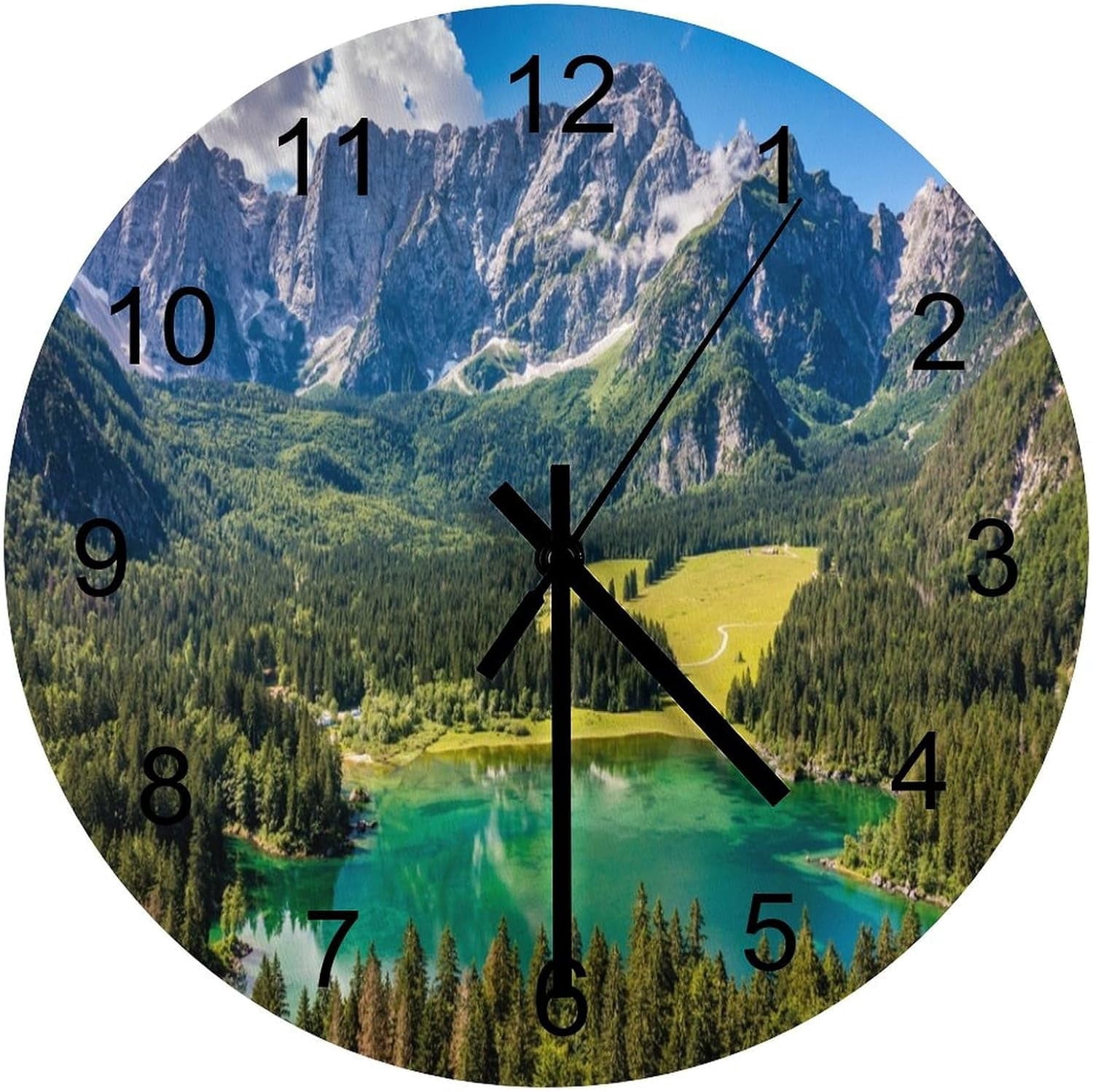 Forest Wall Clock, Watercolor Mountain Forest Nature Tree Woodland ...