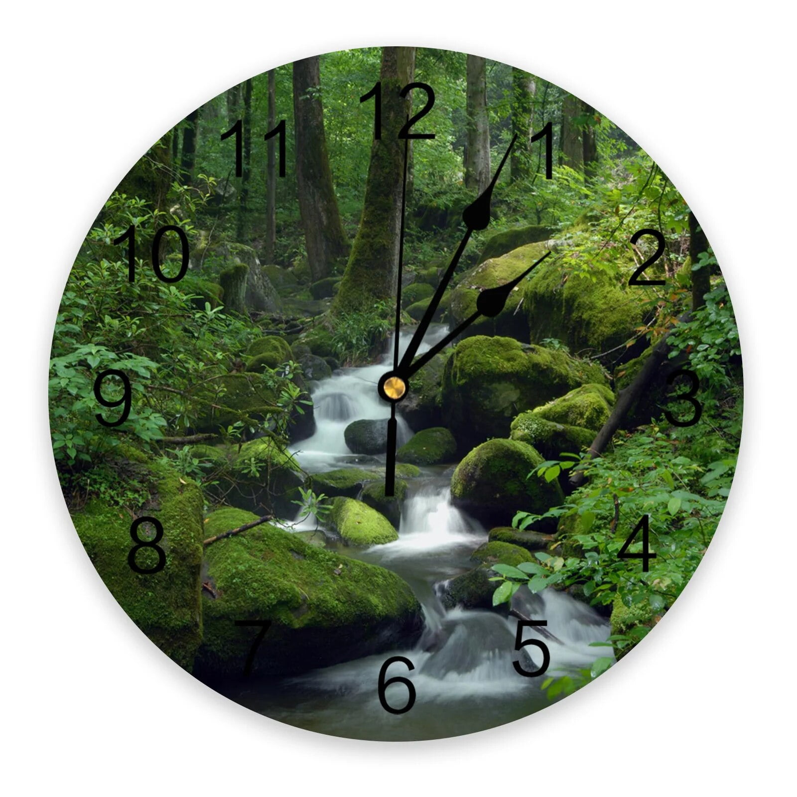 Forest Water Stones Trees PVC Wall Clock Modern Design Living Room ...