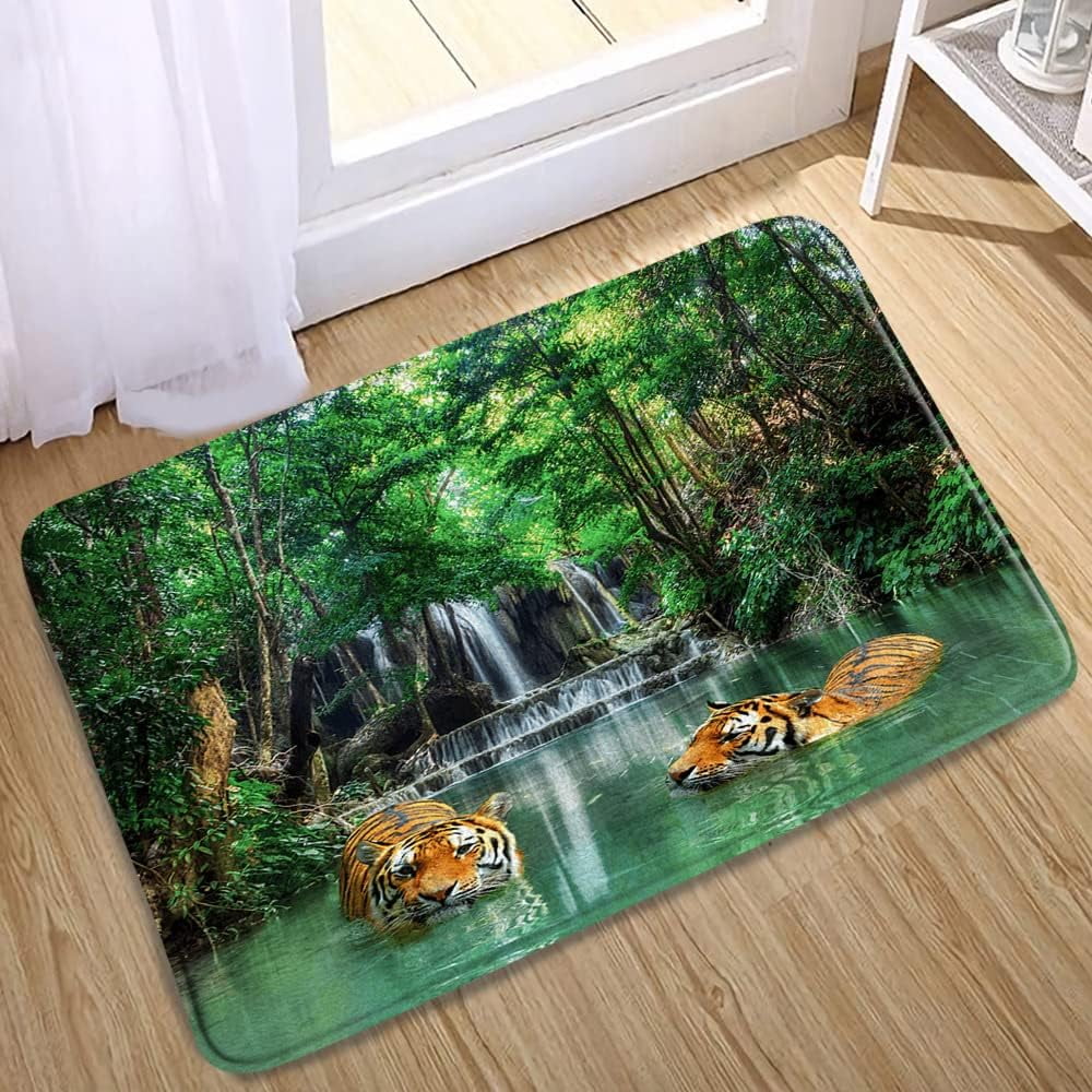 Forest Waterfall Bath Mat Spring Scenic Tiger Green Tree Landscape ...