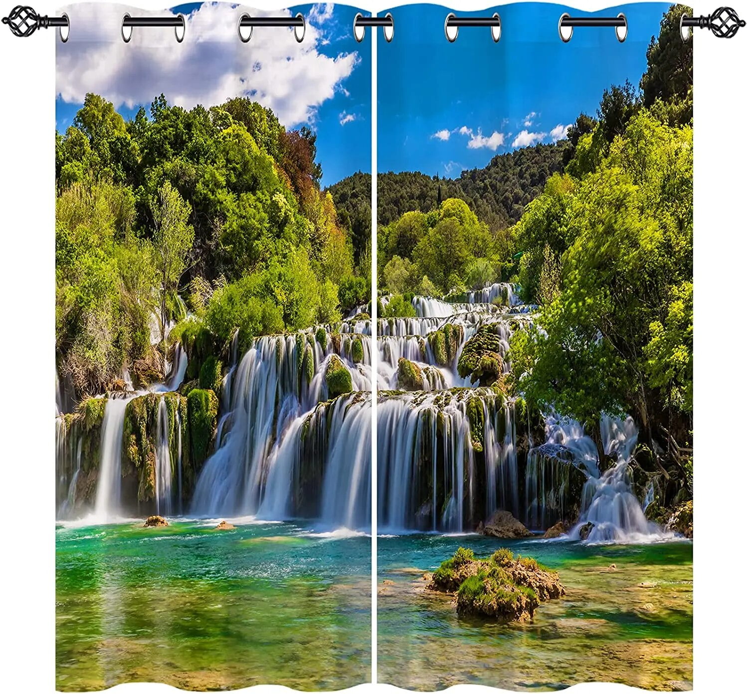 Forest Waterfall Curtains For Bedroom Natural Landscape 3d Printed ...