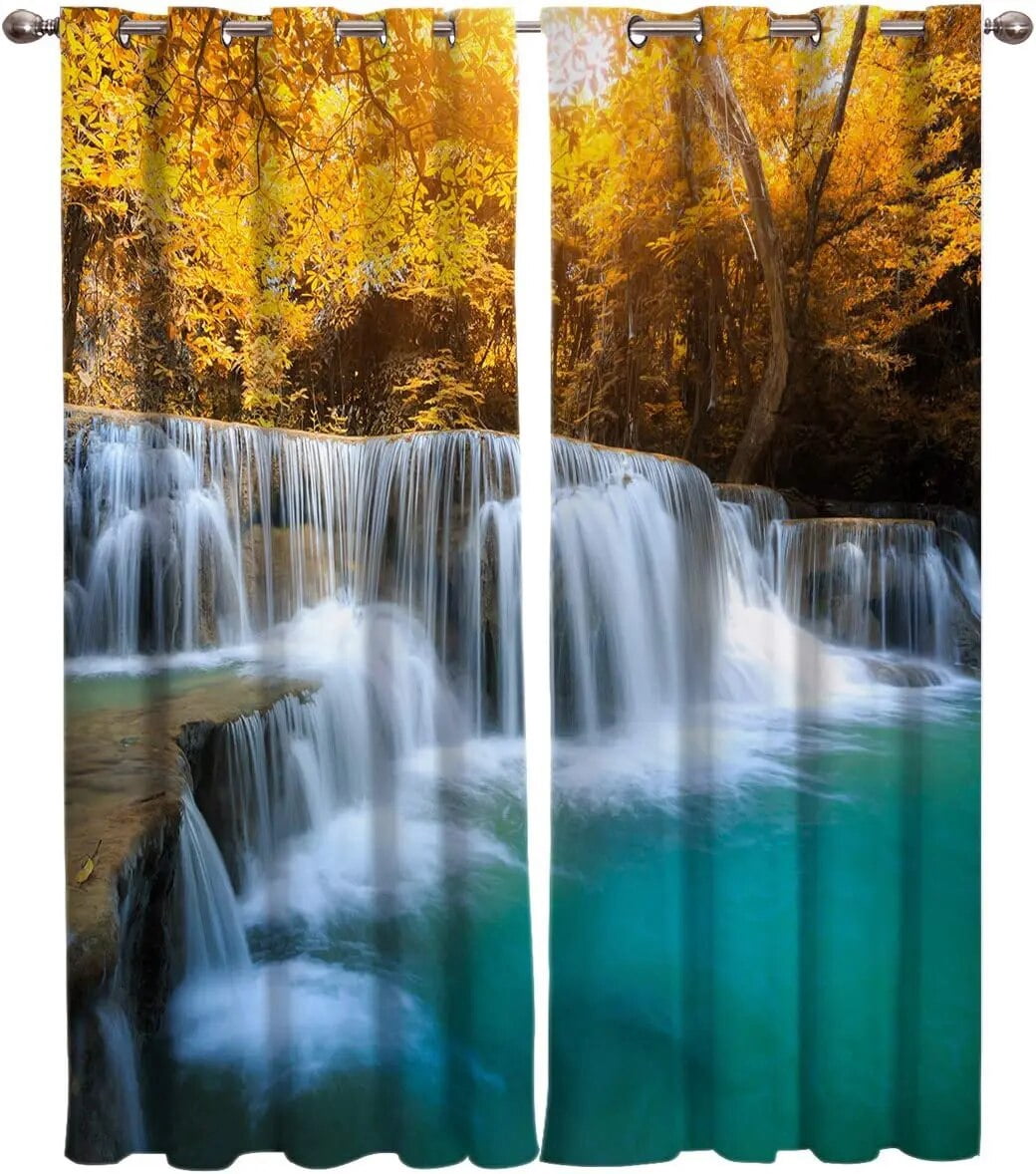 Forest Waterfall Curtains For Bedroom Natural Landscape 3d Printed ...