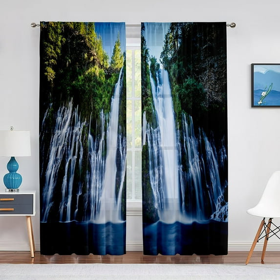 Forest Waterfall Nature Tree Sunshine Scenery Tulle Curtains for Living ...