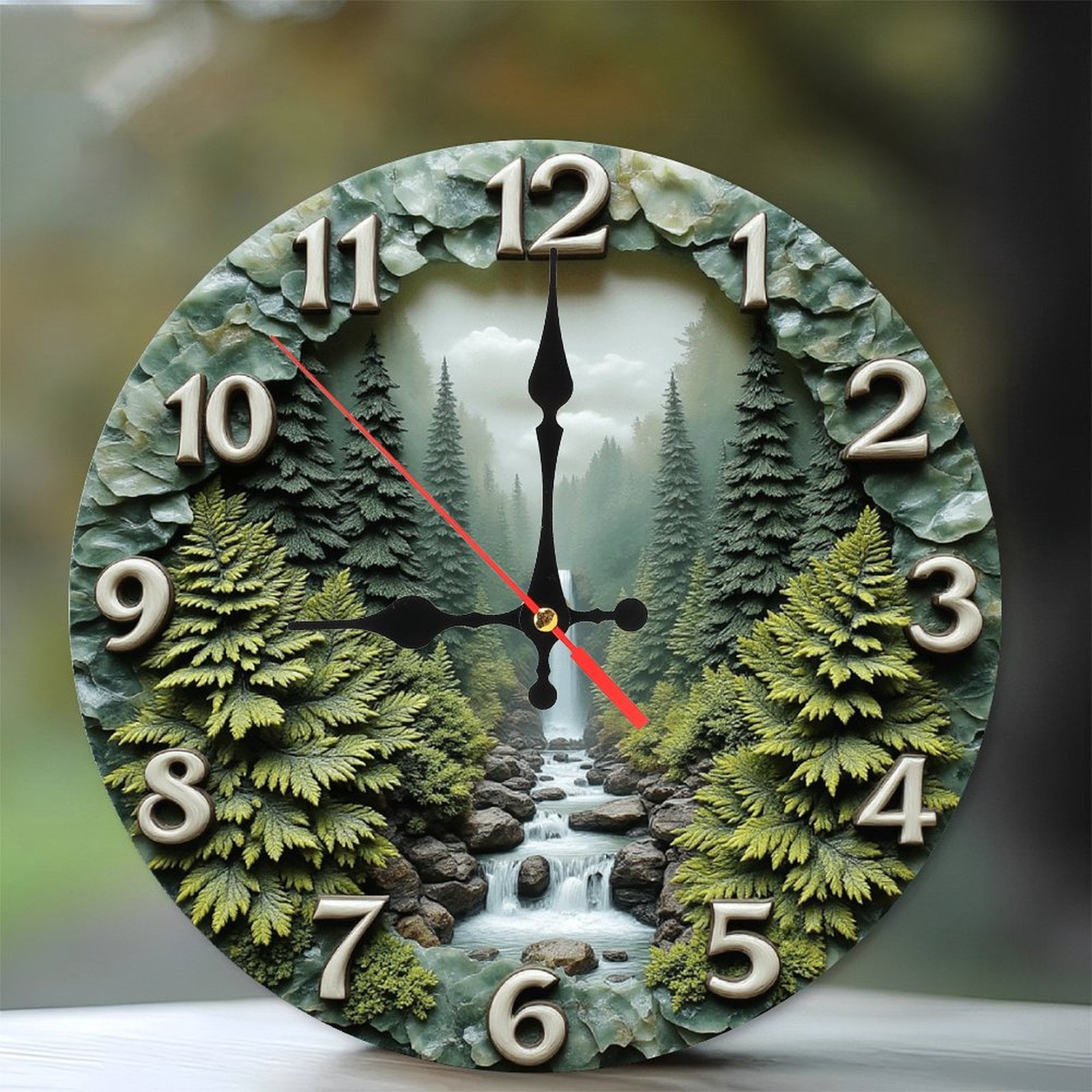 Forest Waterfall Nature Wall Clock 10-Inch Silent Wooden Wall Clock ...