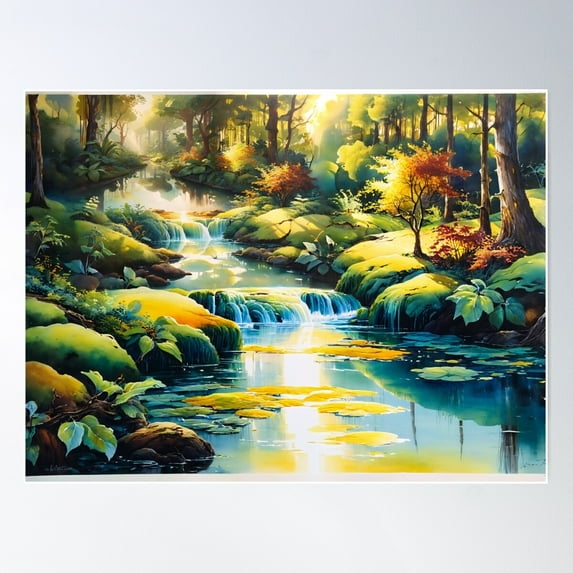 Forest Waterfall Poster Wall Art, Modern Wall Decor For Living Room ...