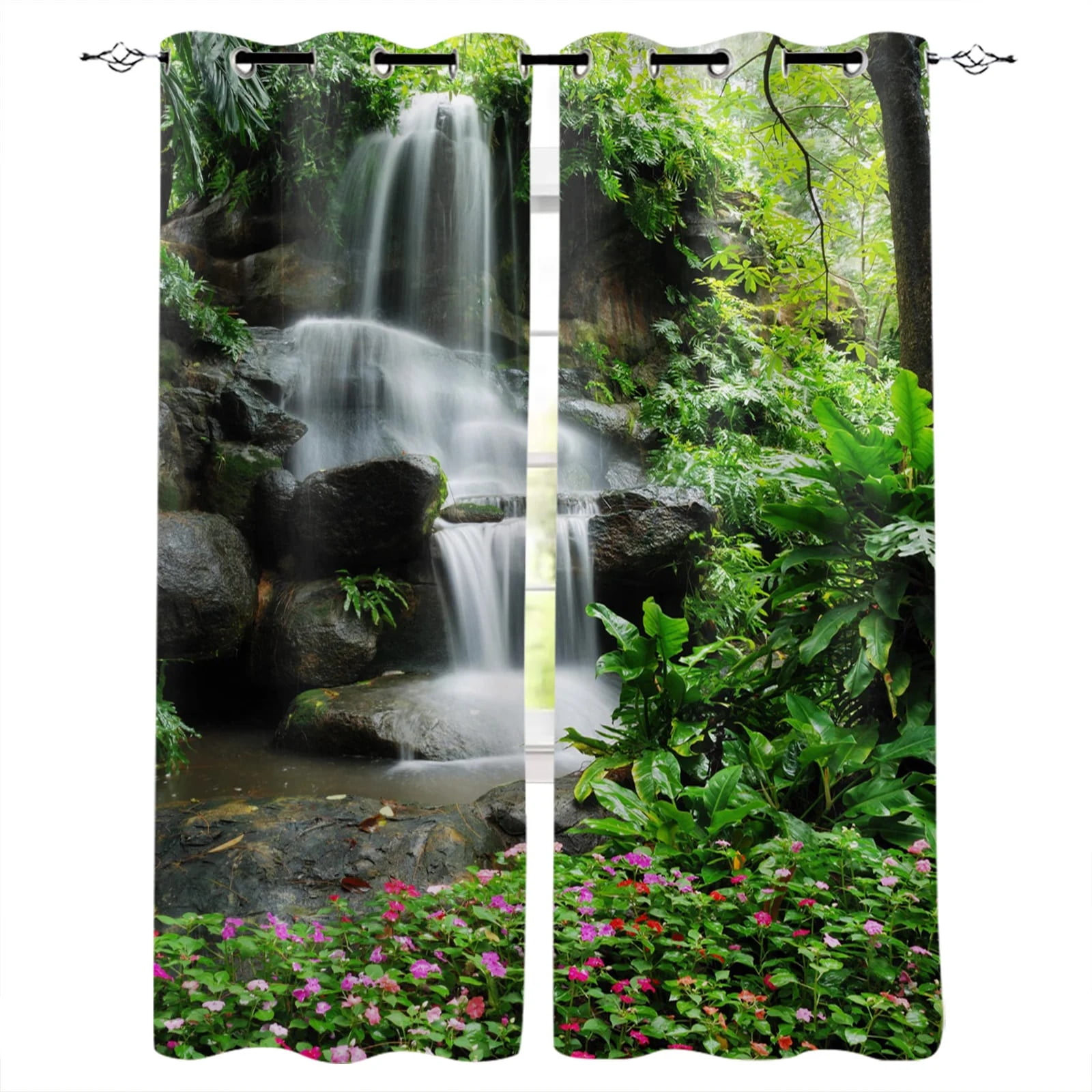 Forest Waterfall River Scenery Modern Curtains For Living Room Bedroom ...