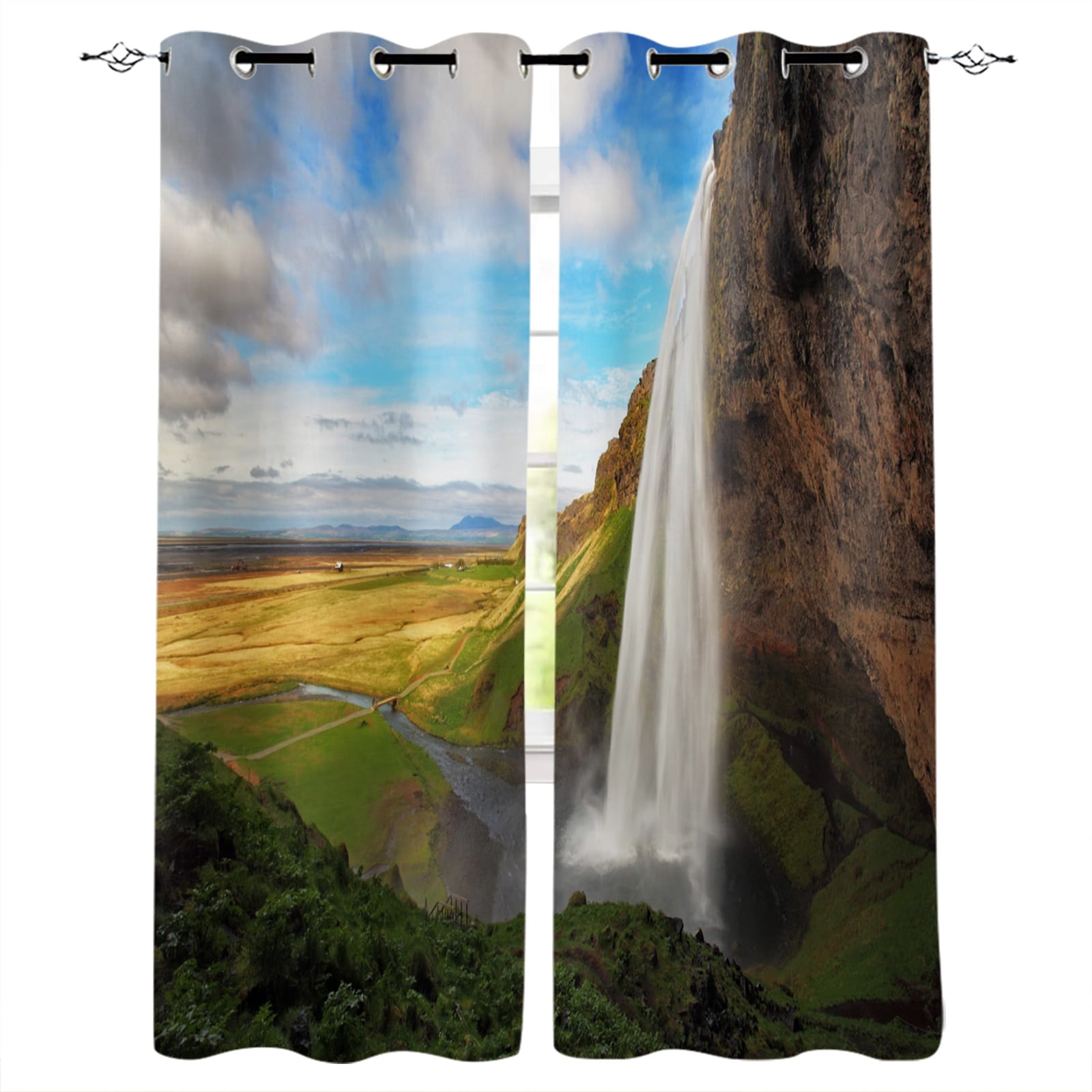 Forest Waterfall River Scenery Modern Curtains For Living Room Bedroom ...