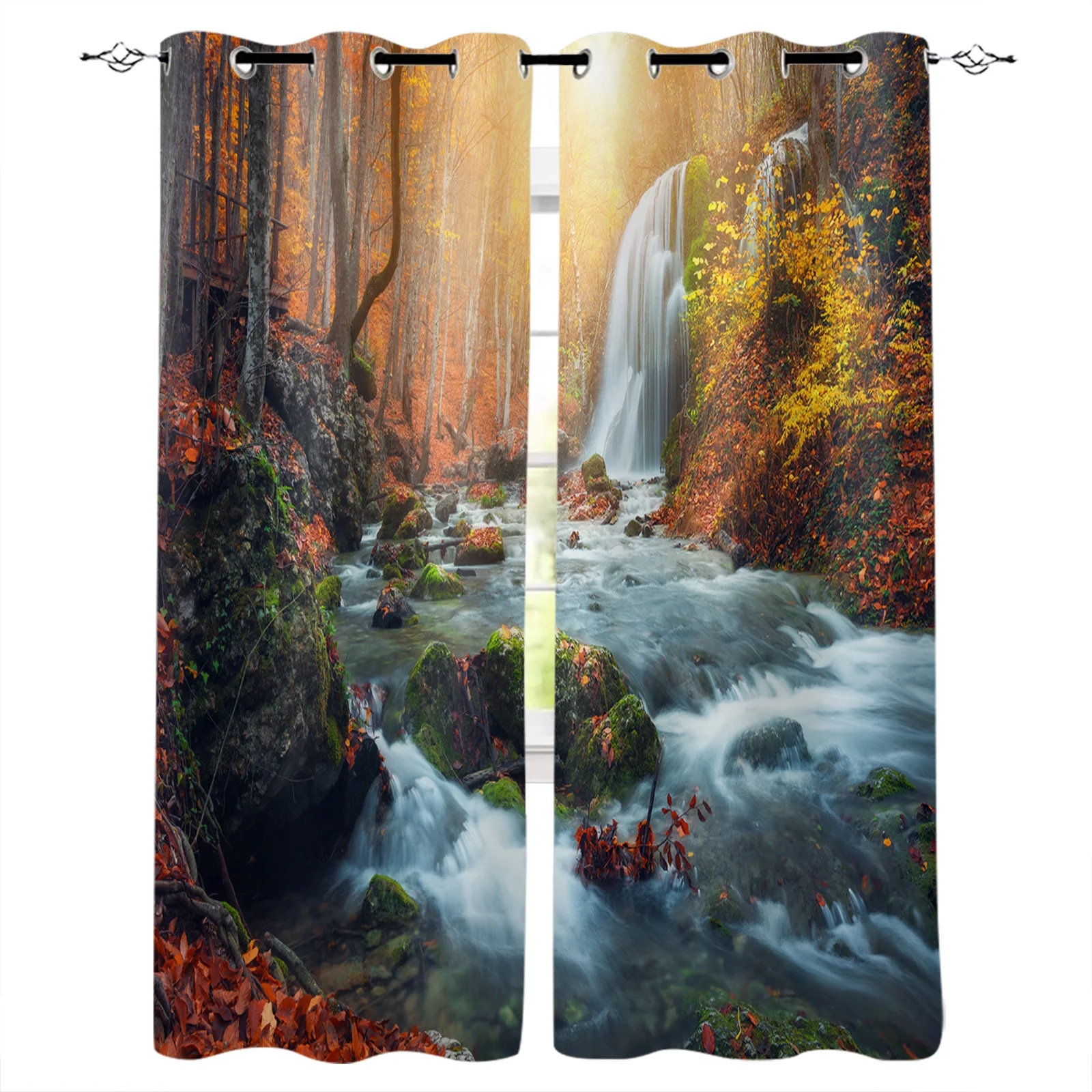 Forest Waterfall River Scenery Modern Curtains For Living Room Bedroom ...