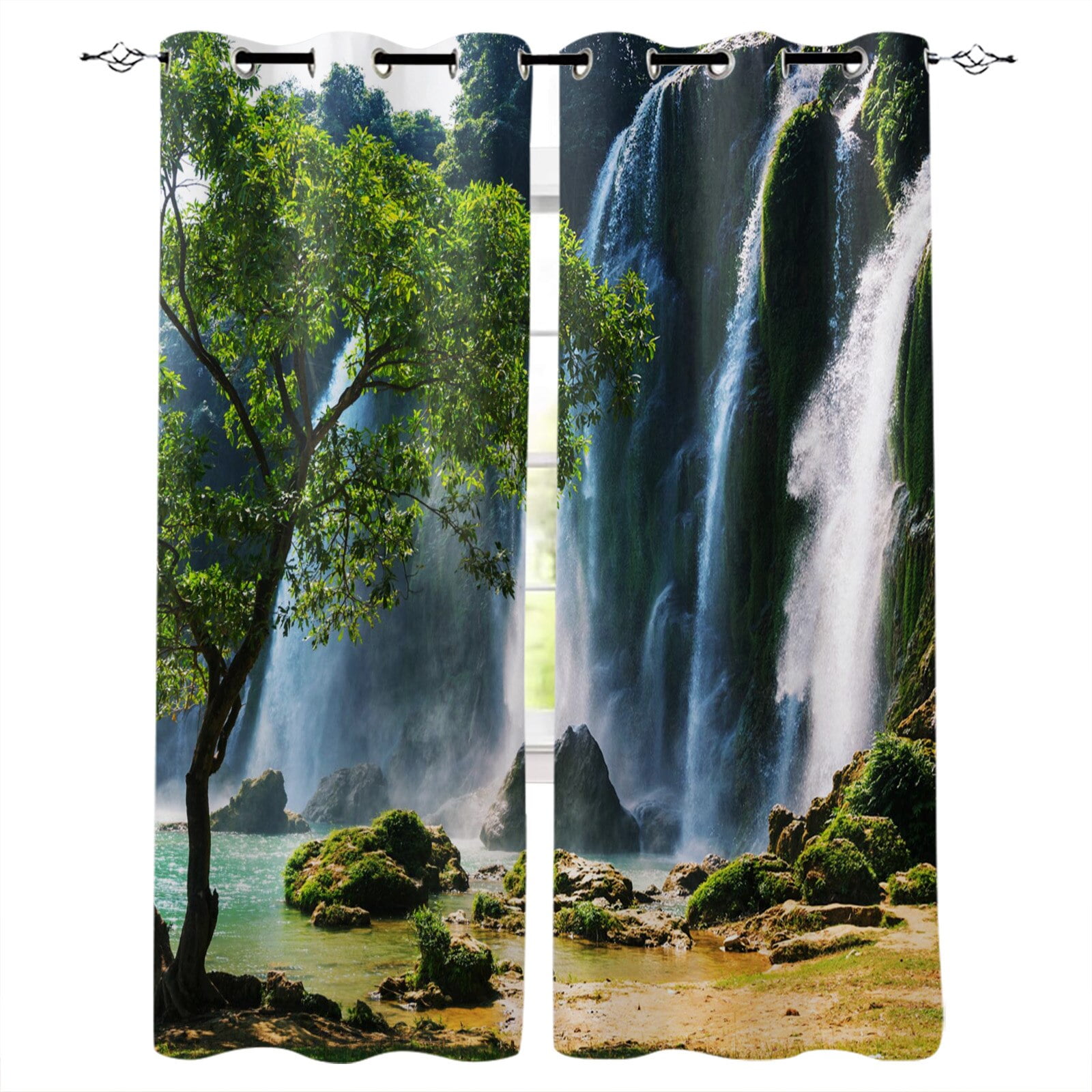 Forest Waterfall River Scenery Modern Curtains For Living Room Bedroom ...