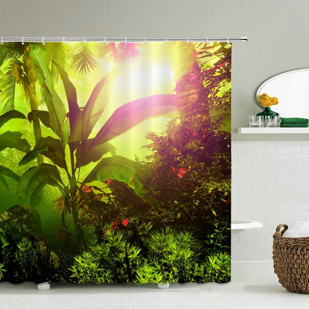 Forest Waterfall Scenery Bath Curtains Waterproof Shower Curtains