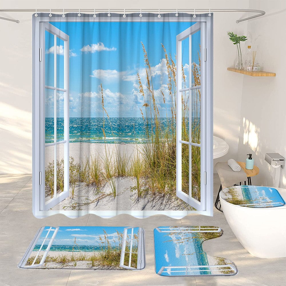Forest Waterfall Shower Curtain And Rug Bathroom Set Tropical Plants ...