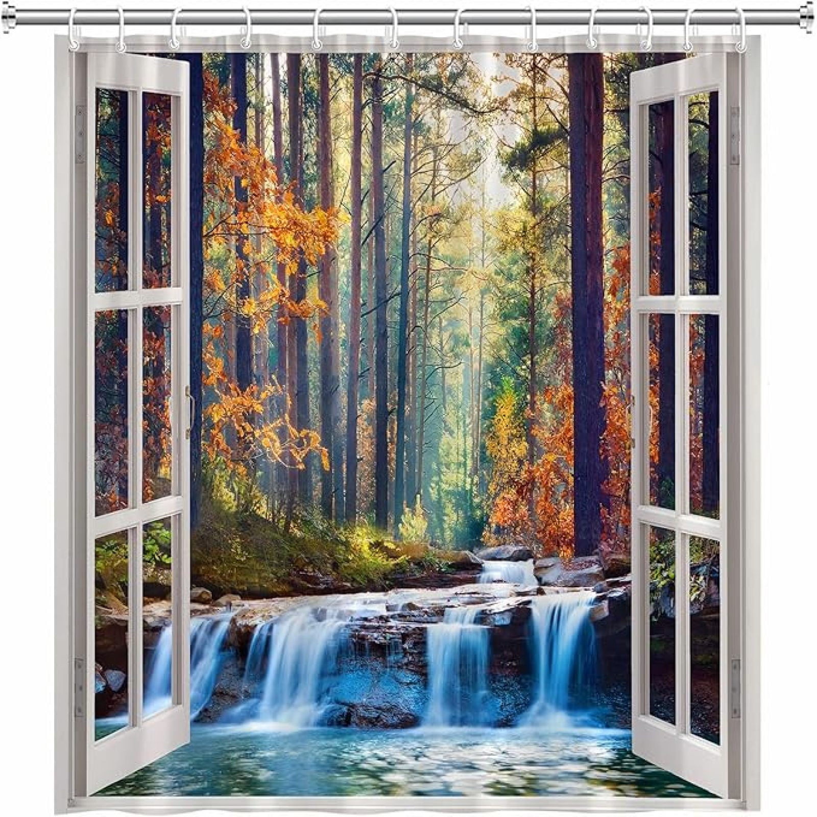 Forest Waterfall Shower Curtain Fall Autumn Scenic Jungle Natural ...